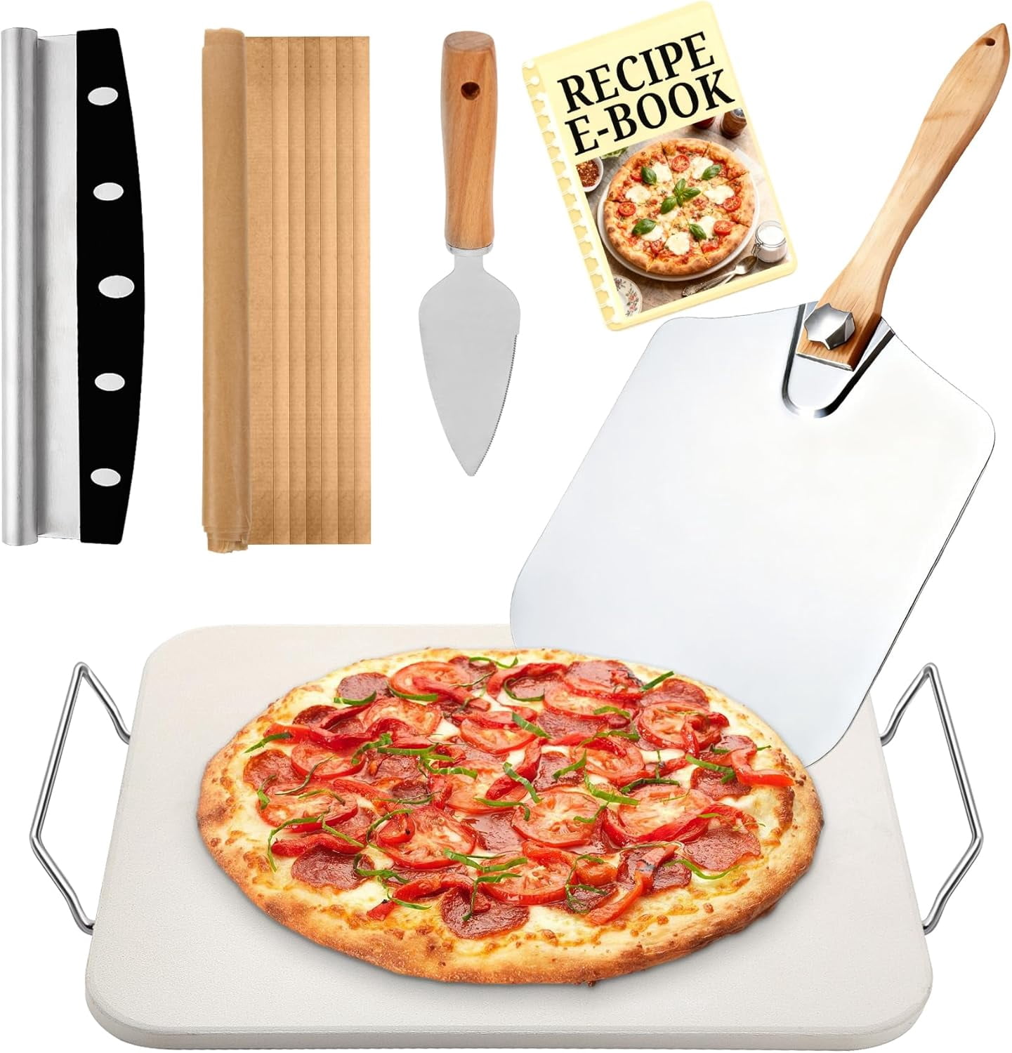 Pizza Stones Set - 15 x 12 Inch Large Pizza Stone for Oven and Grill ...