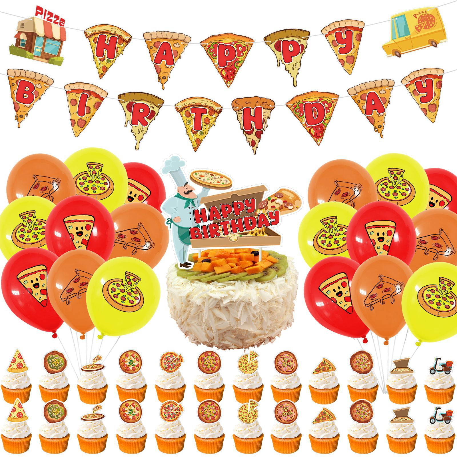 Pizza Theme Children's Birthday Party Decoration Set Banner Flags Paper ...