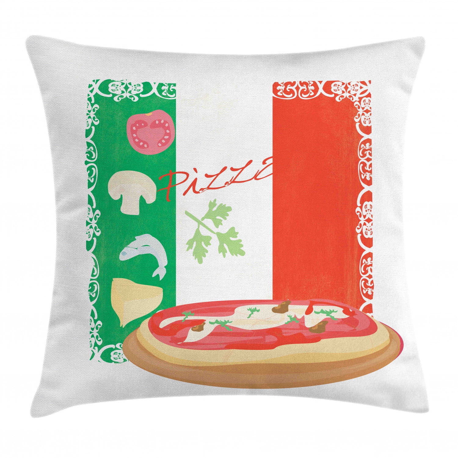 Pizza Throw Pillow Cushion Cover, Delicious Food on Italian Flag ...