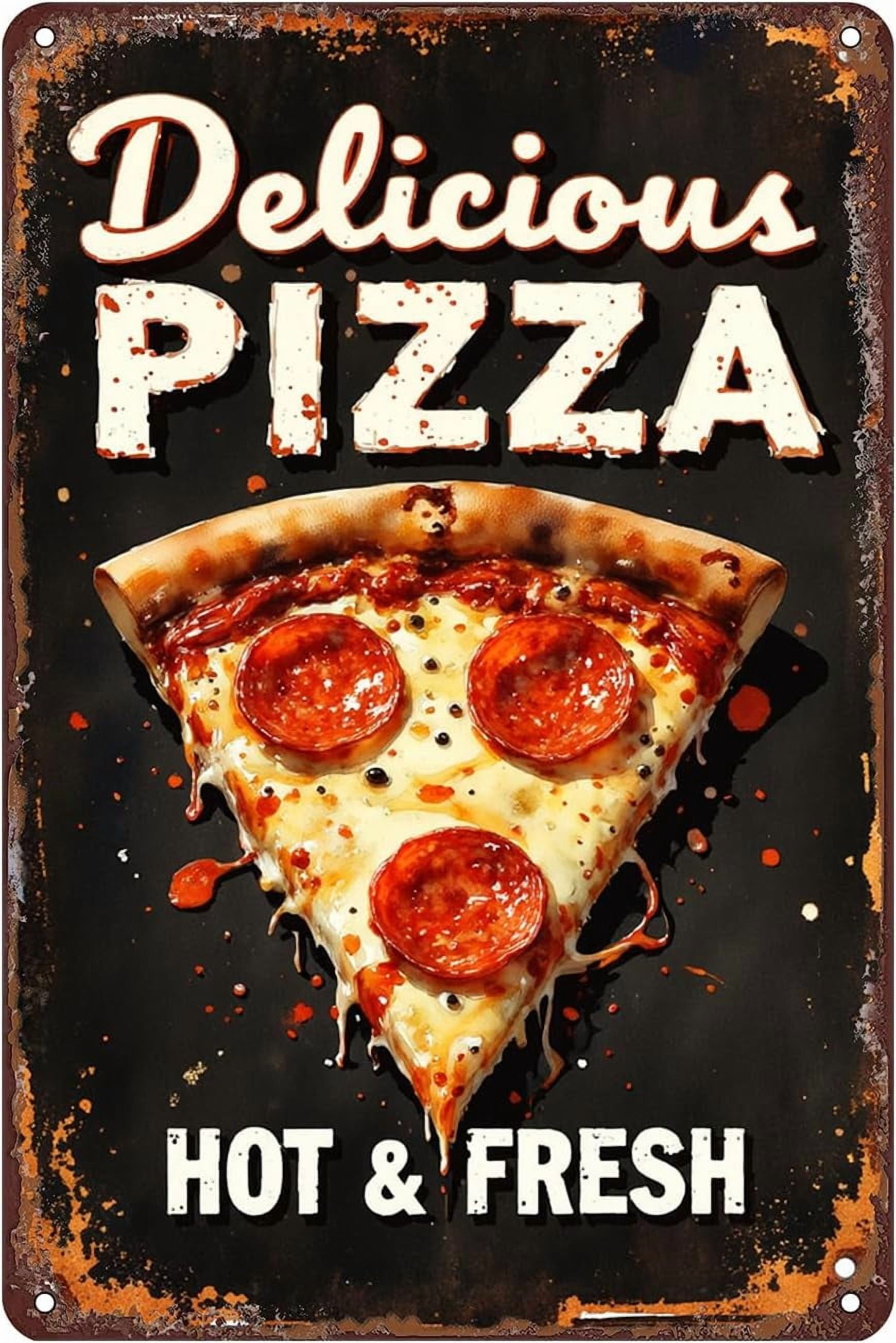 Pizza Tin Sign Wall Decor - 12x8 Inch Tin Metal Retro Style Wall Art ...