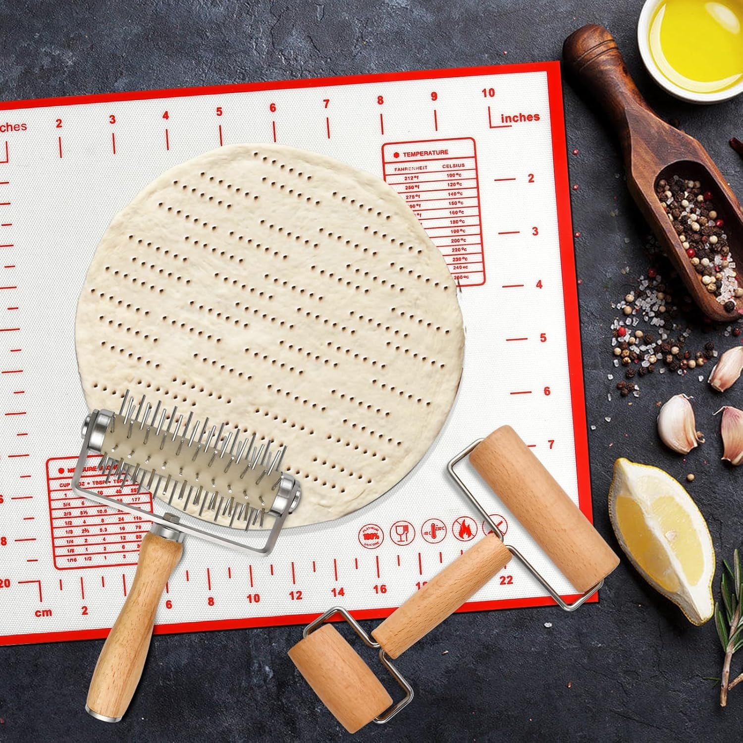 Pizza Tool Set, Include Pizza Docker, Dough Roller and Silicone Baking ...