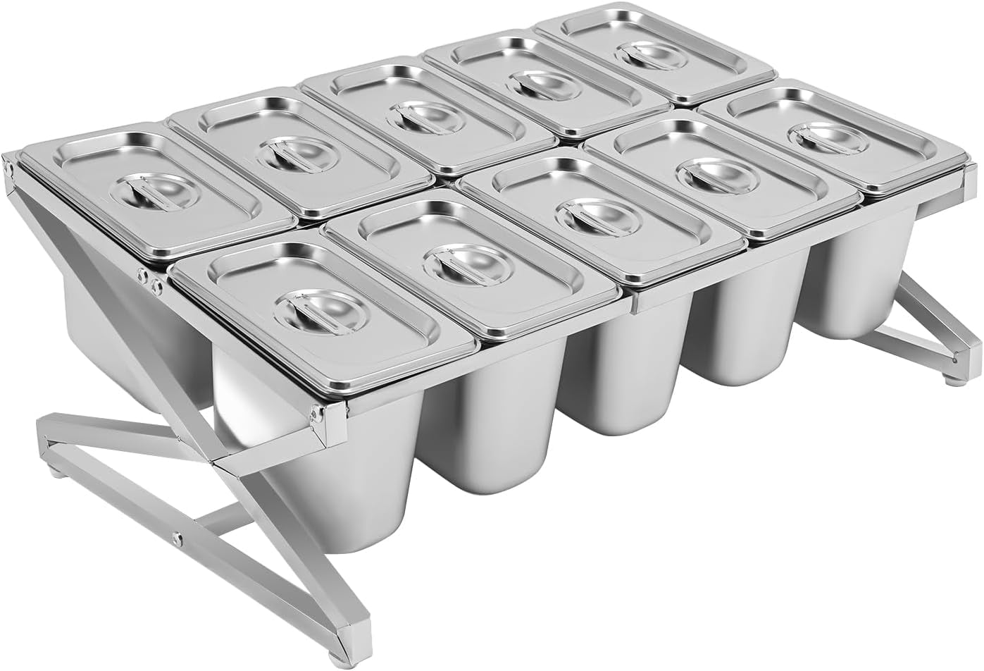 Pizza Topping Station - 10 Grids Stainless Steel Spice Racks with Pans ...