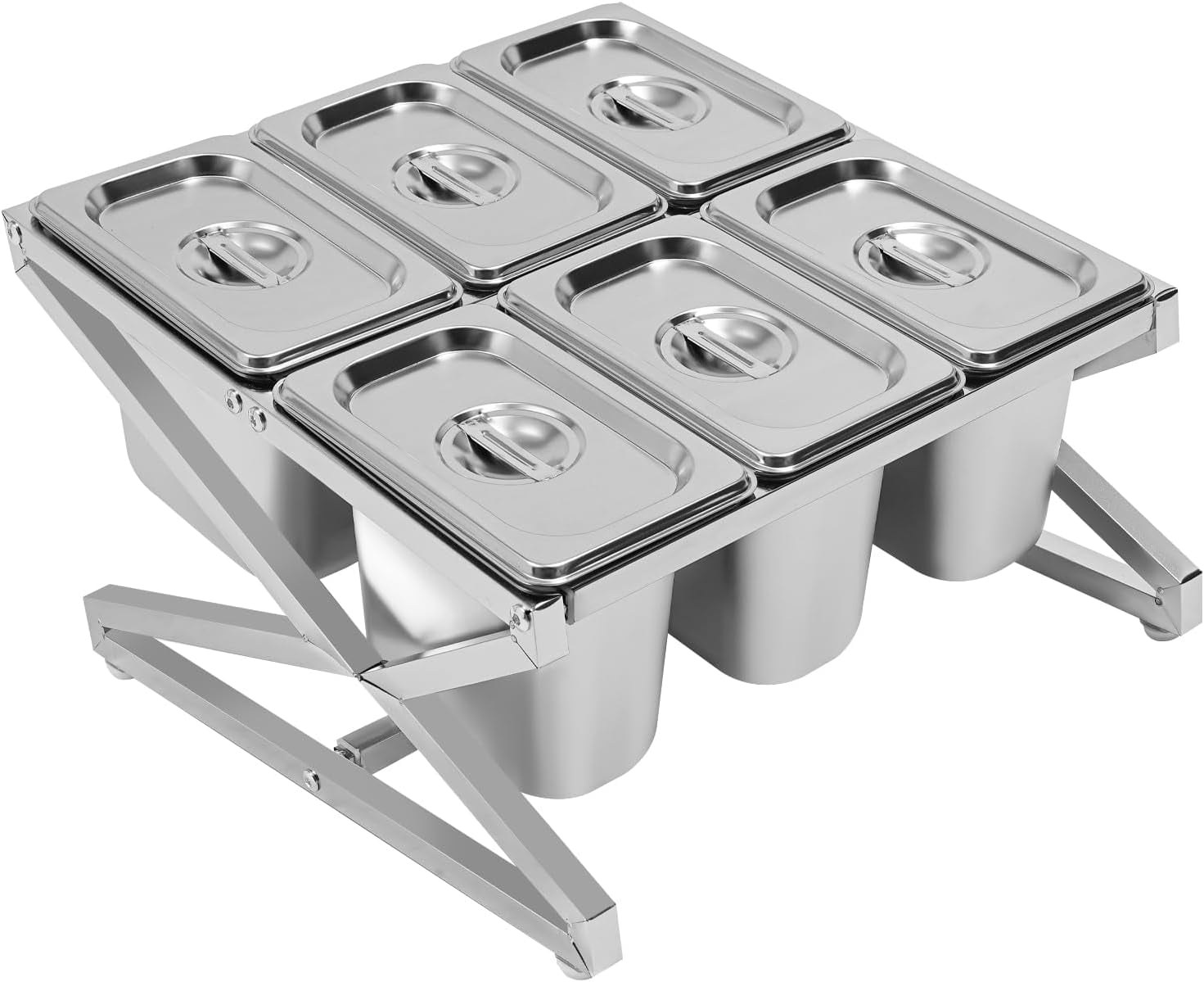 Pizza Topping Station, 2-Tier 6 Compartments Stainless Steel Condiment ...