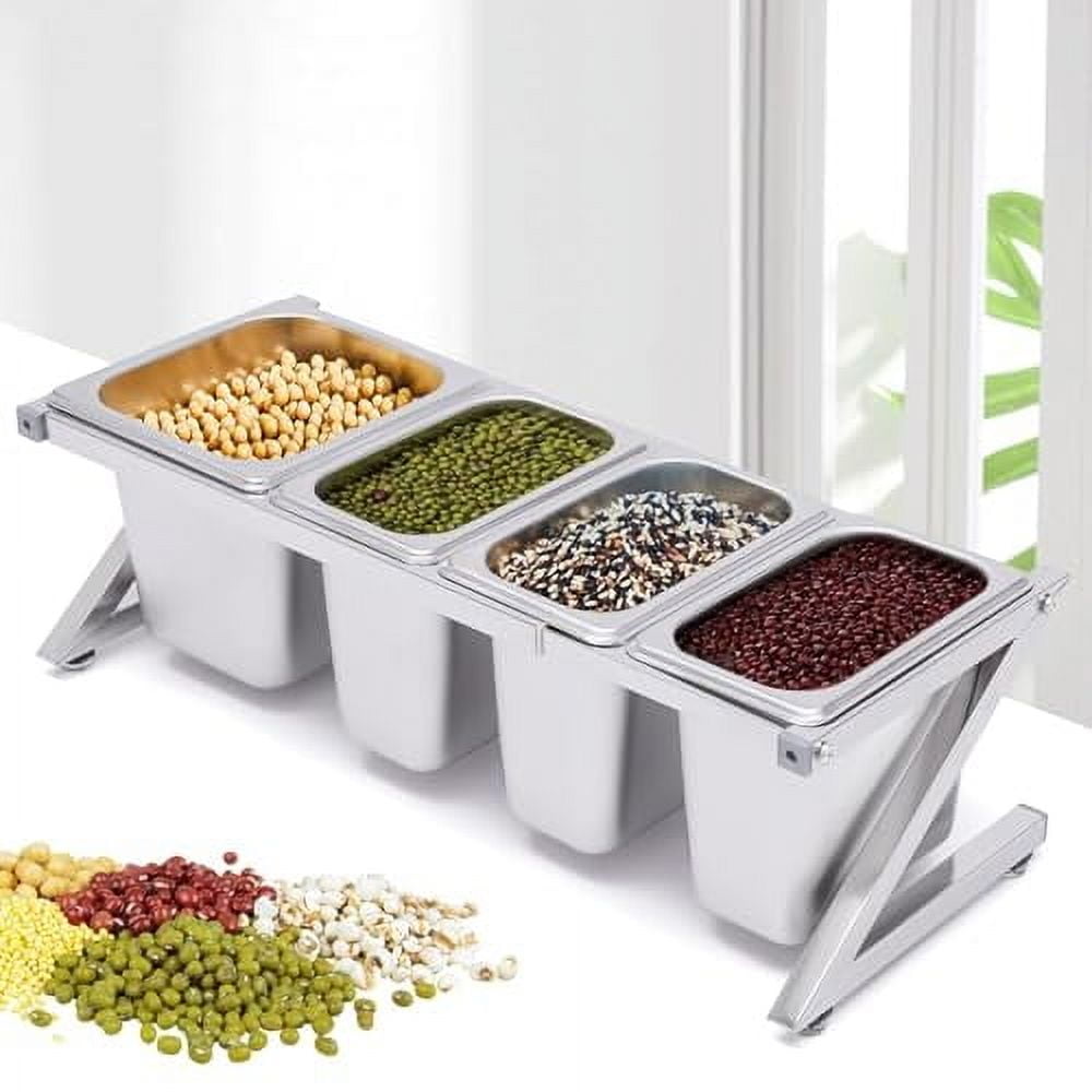 Pizza Topping Station with 4 Pans& Lids, Stainless Steel Food Container ...