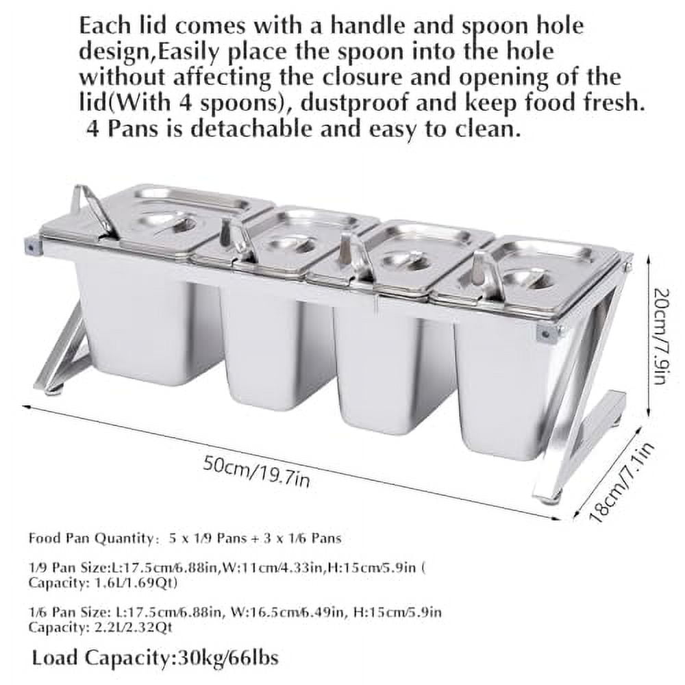 Pizza Topping Station with 4 Pans& Lids, Stainless Steel Food Container ...