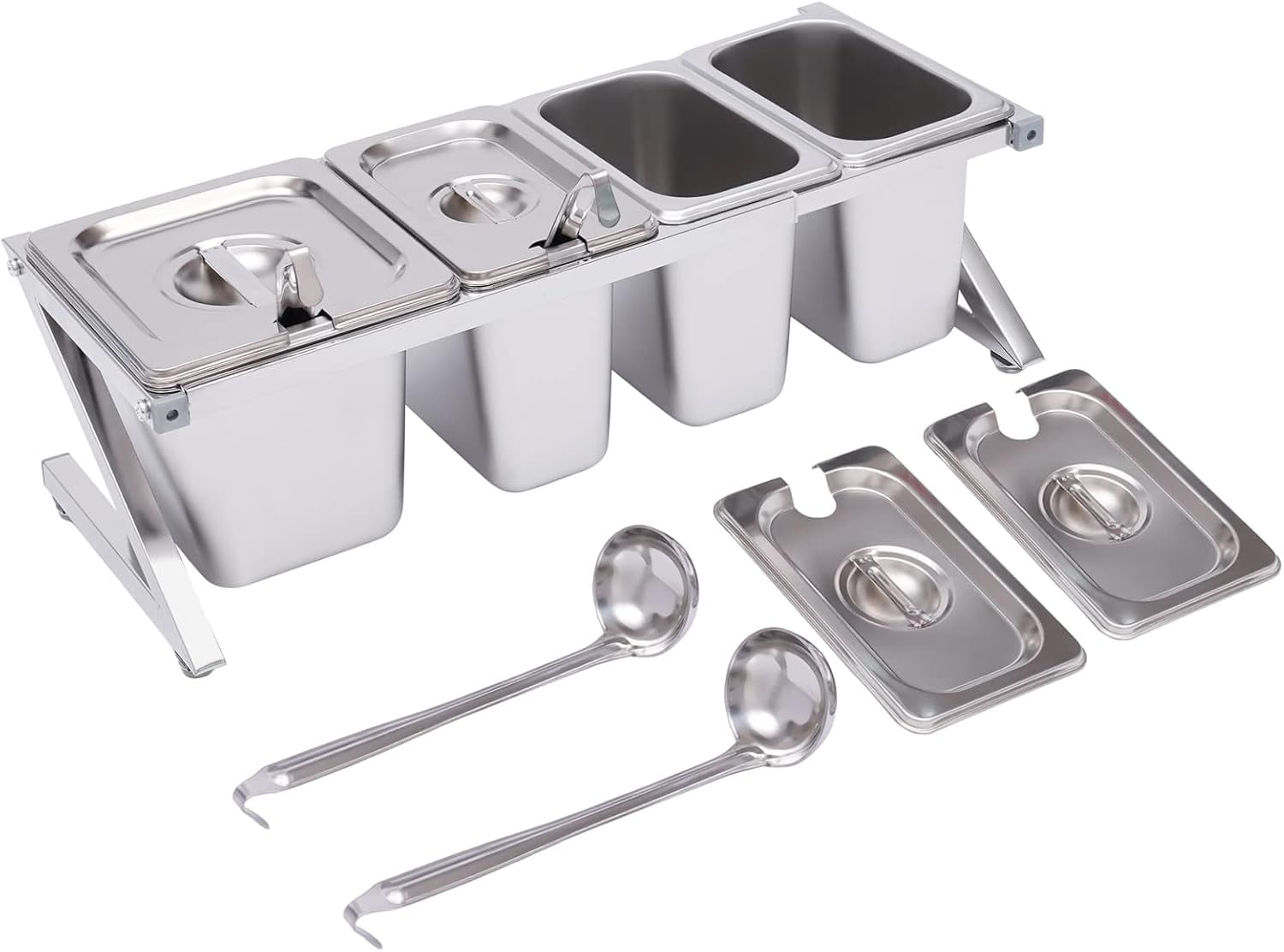 Pizza Topping Station, 4 Stainless Steel Seasoning Containers with Lids ...
