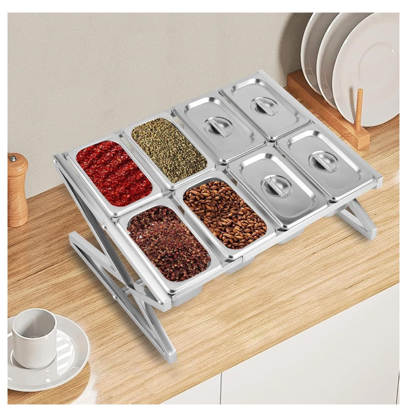 Pizza Topping Station, Double Layer Stainless Steel Seasoning ...
