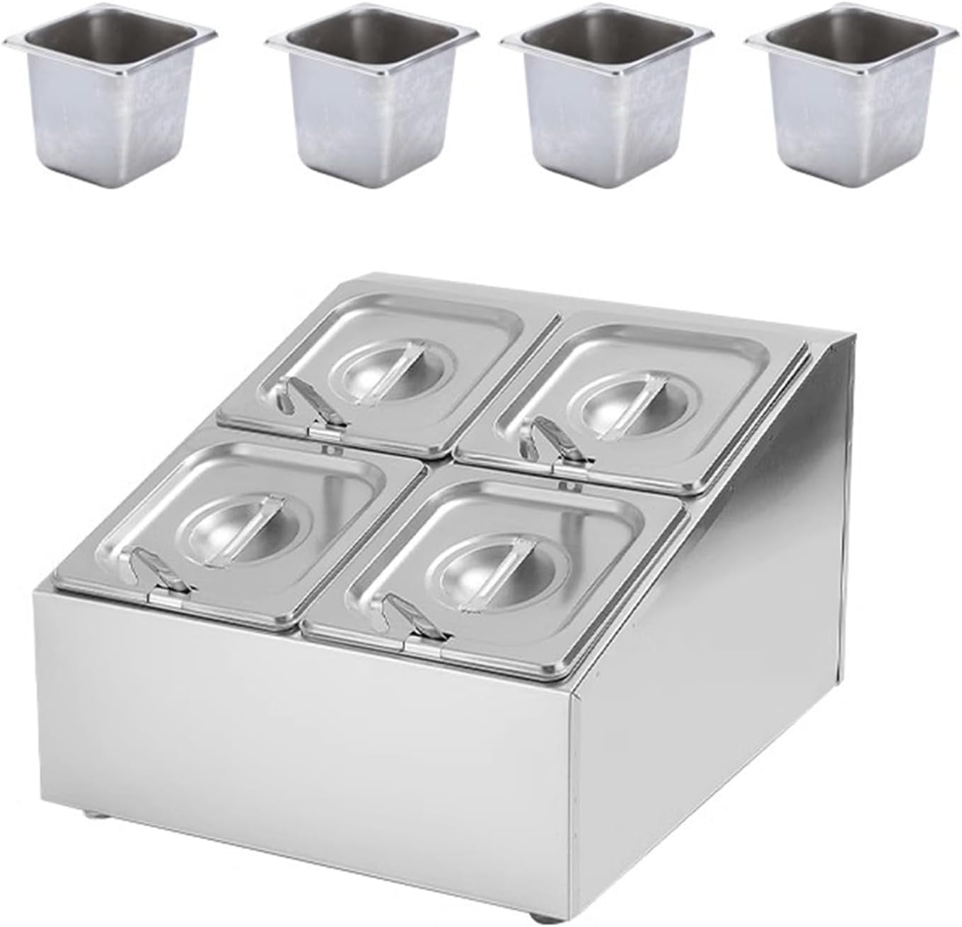 Pizza Topping Station with Pans and Lids, Inclined Stainless Steel ...