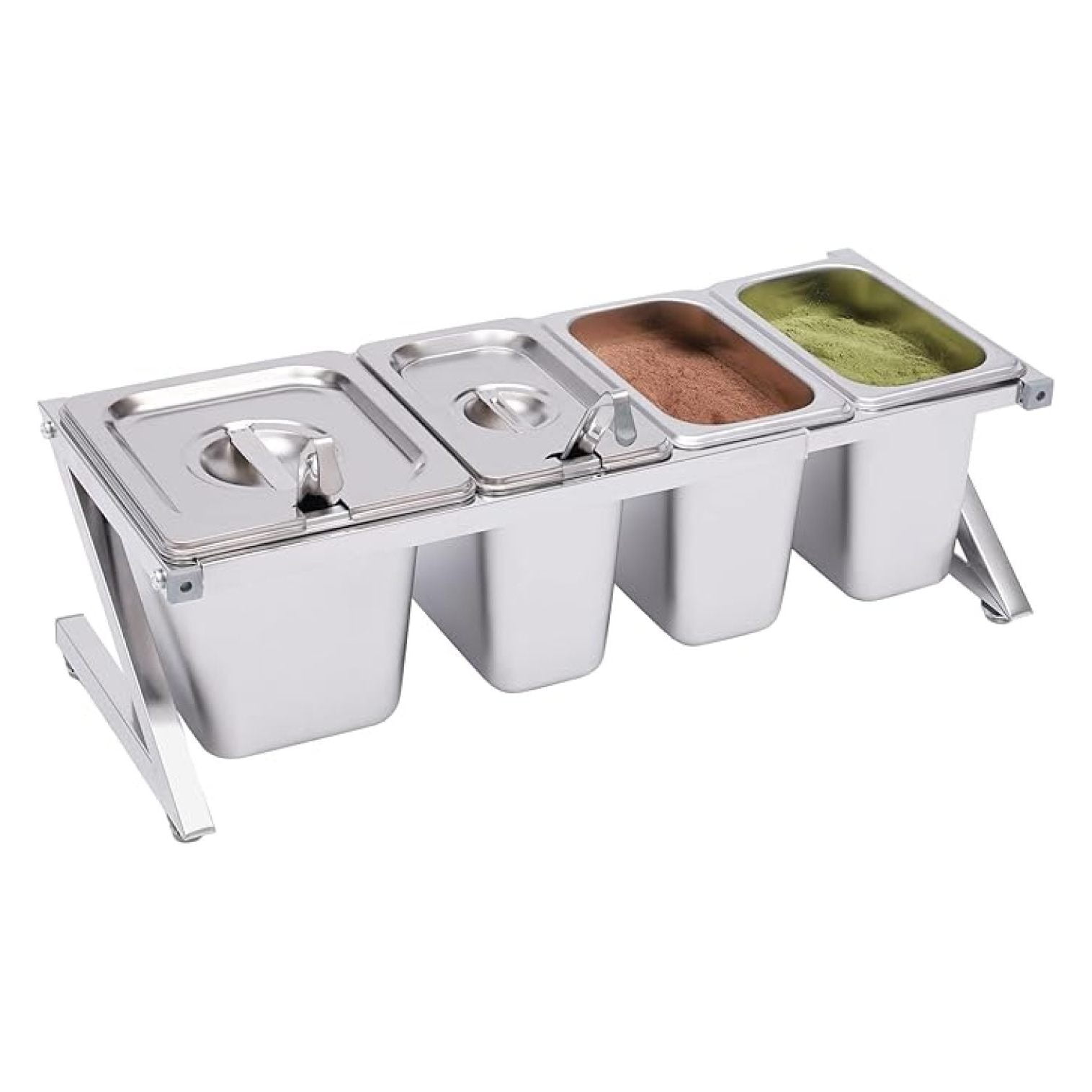Pizza Topping Station Stainless Steel Spice Organizer 4 Pans Condiment ...