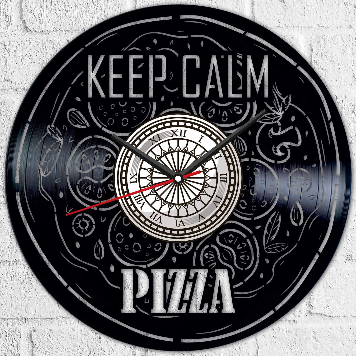 Pizza Vinyl Record Wall Clock Retro style Wall clock Silent Home Decor ...