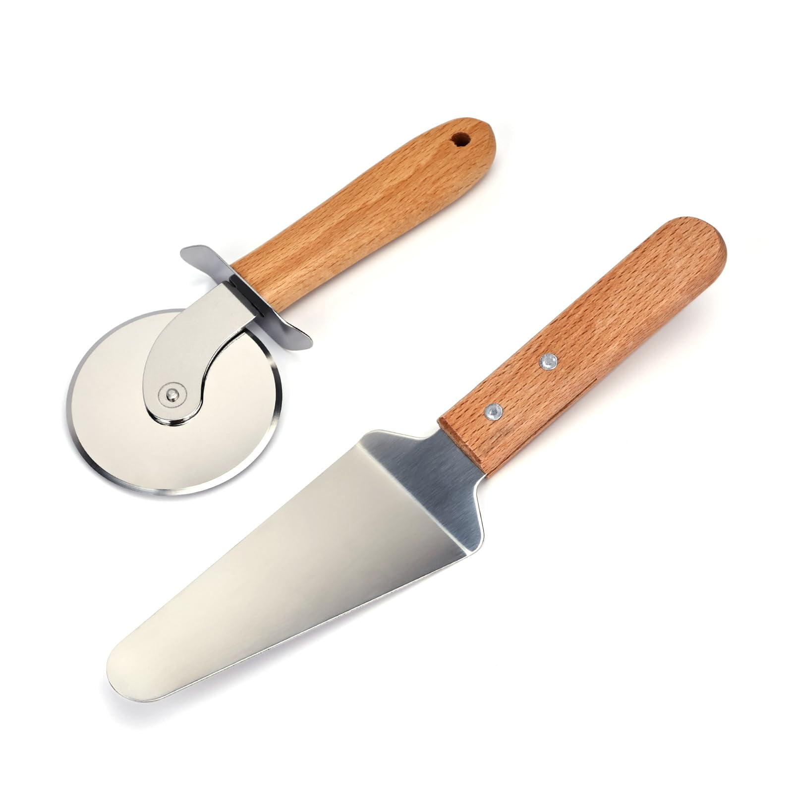 Pizza Wheel Cutter and Pie Server, Pizza Spatula Wtih Wood Handle ...
