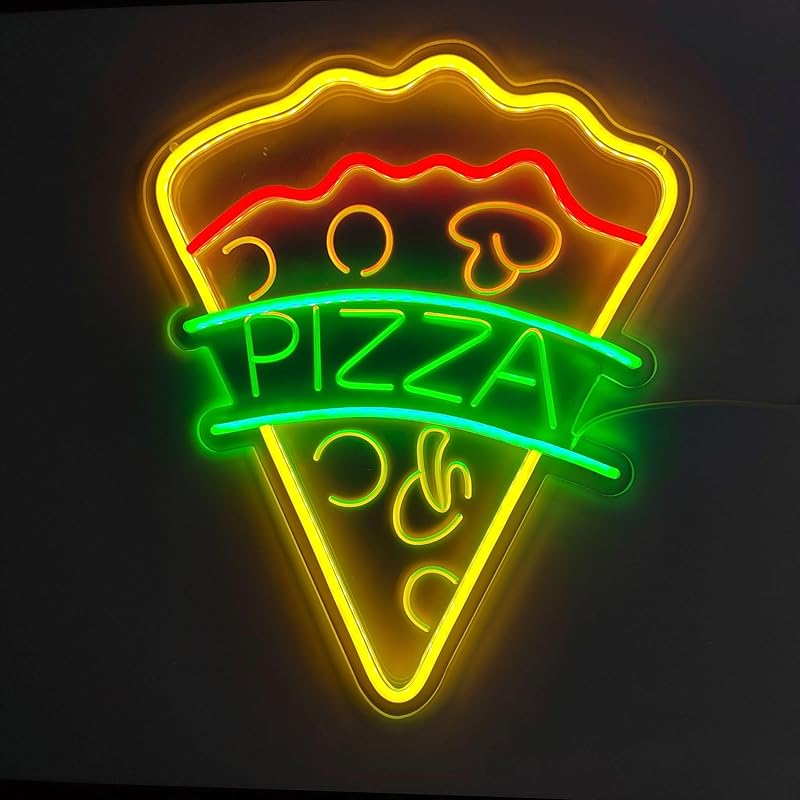 Pizza shop decorated with pizza neon signs, pizza-shaped neon signs bar ...