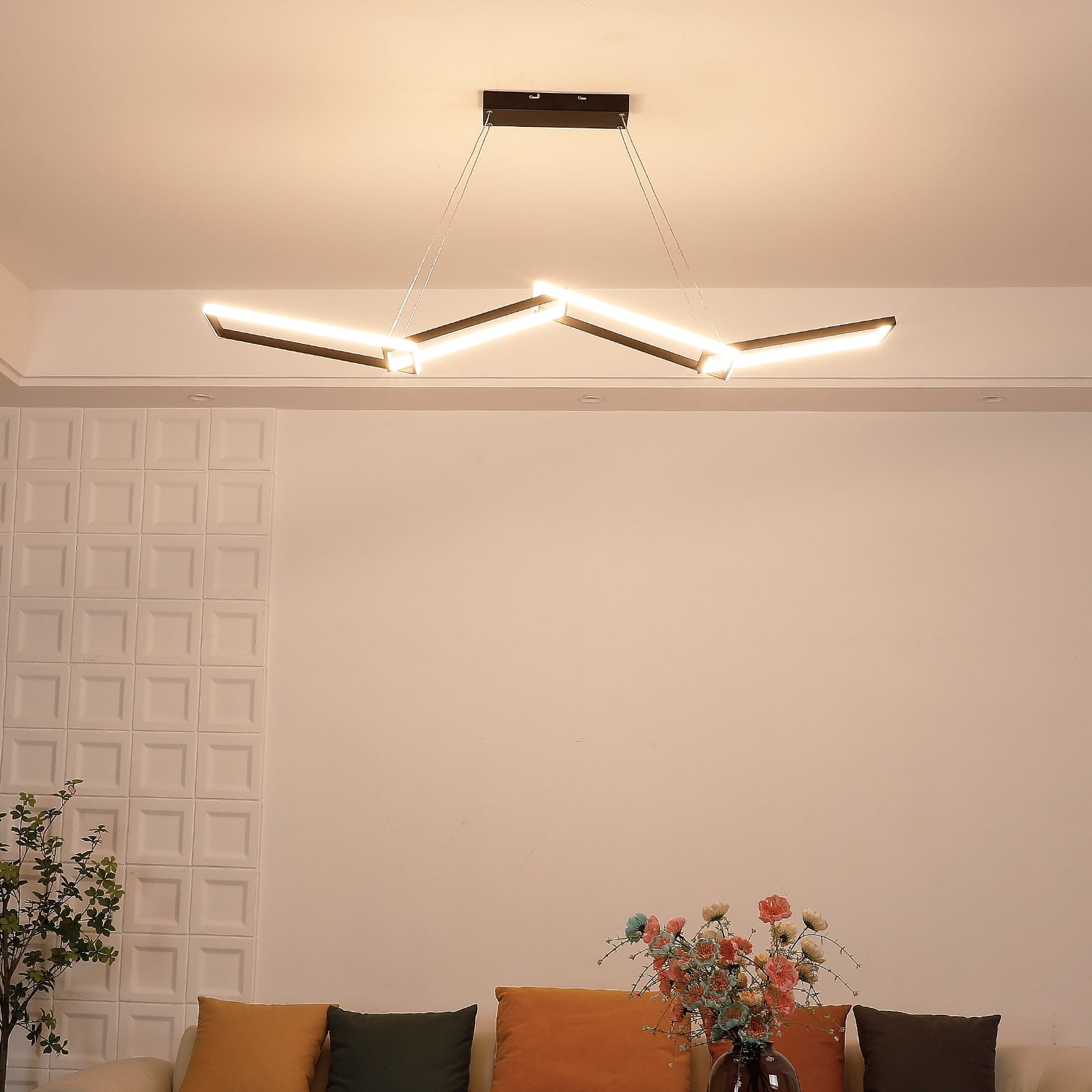 Pizzashine Linear LED Chandelier, Dimmable 59-Light Pendant, Warm Light ...