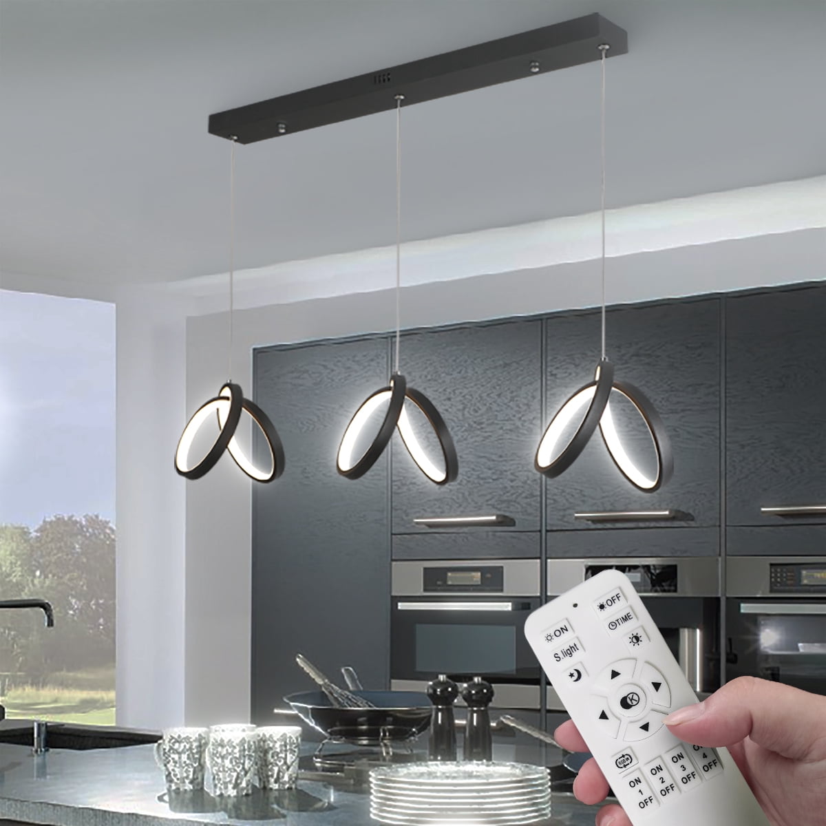 Pizzashine Modern Island Pendant Light Black dimmable, Lamp-smart app ...