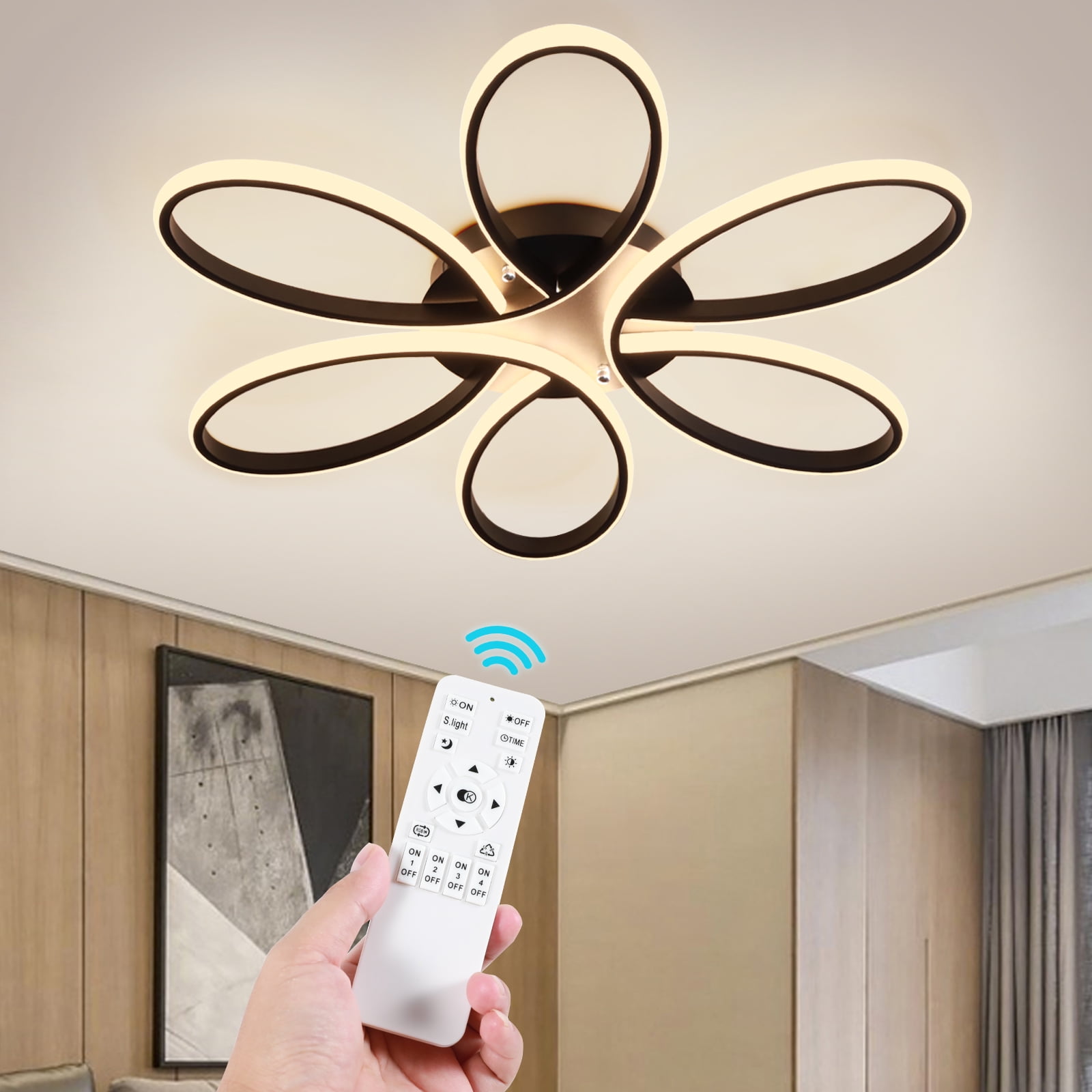 Pizzashine Modern LED Ceiling Chandelier Remote Dimmable Light, Support ...
