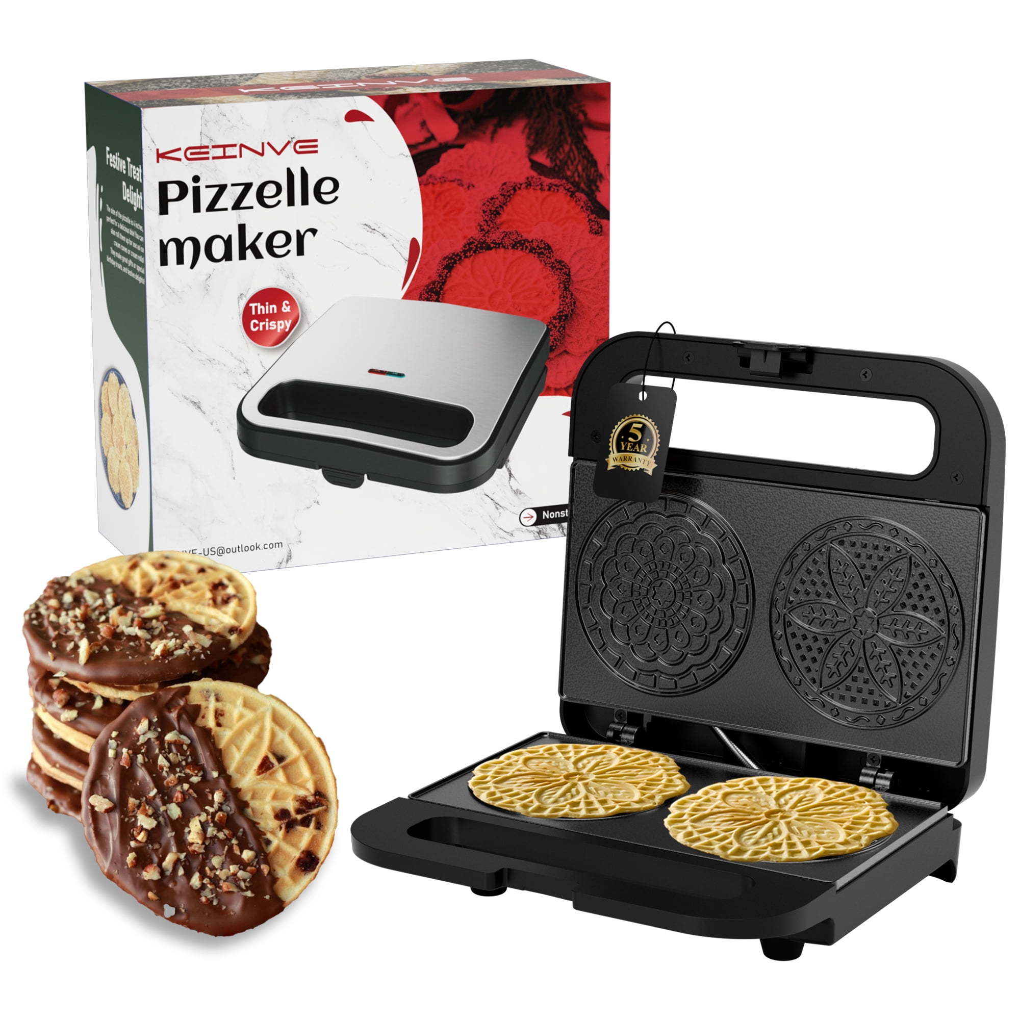 Pizzelle Maker Machine, Mini Non-stick Electric Pizzelle Cookie Baker ...