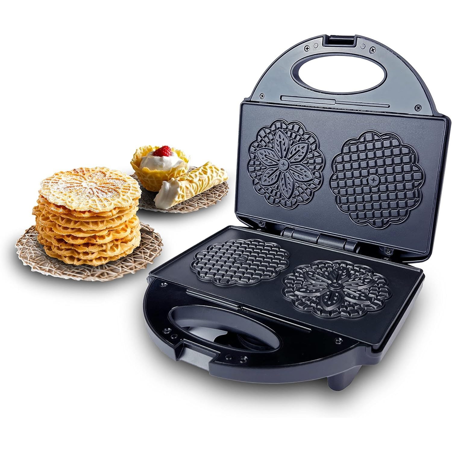 Pizzelle Maker with Non-Stick Coating, Electric Pizzelle Cookie Baker Press with Snowflake ...