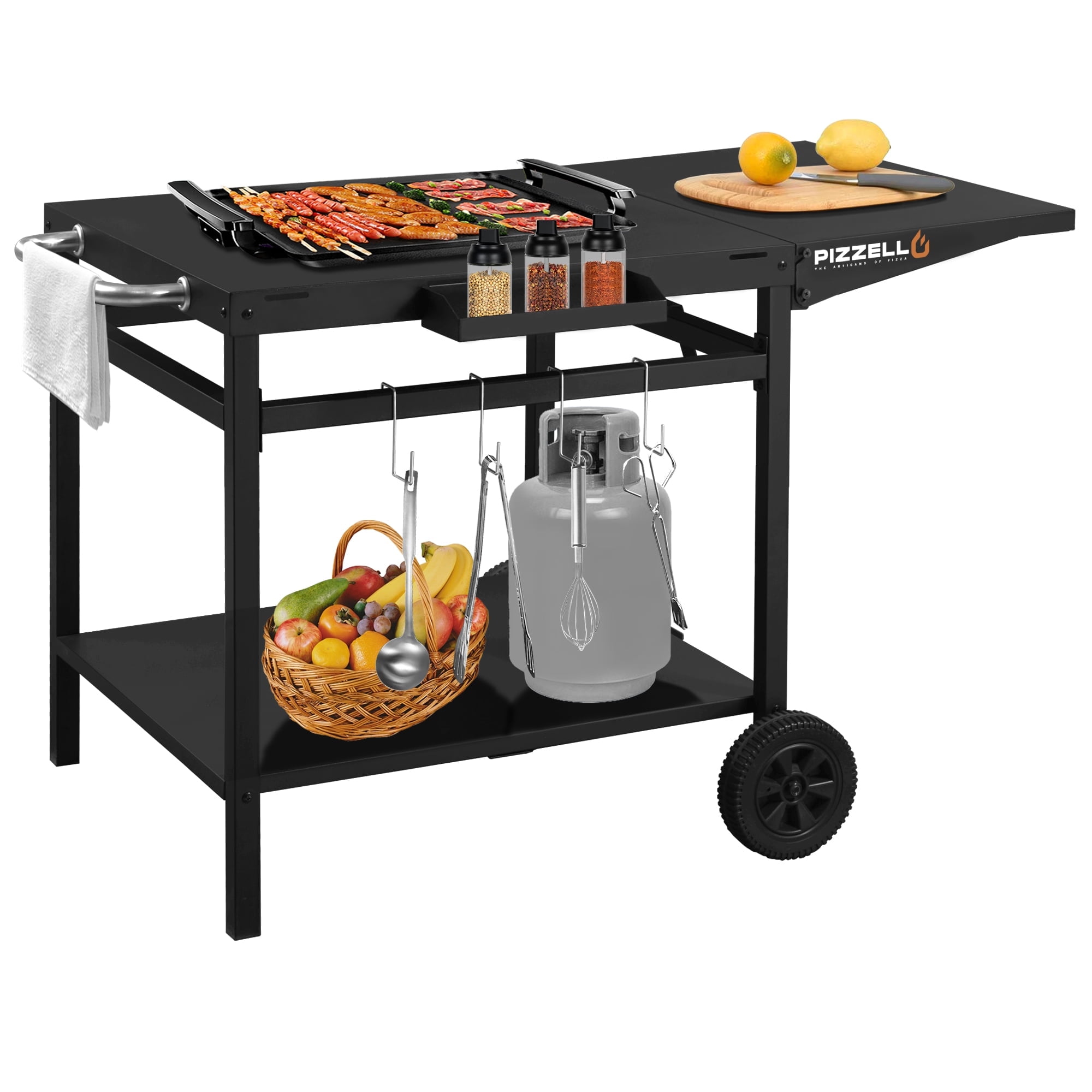 "Pizzello Rolling BBQ Grill Cart & Portable Pizza Oven Stand with ...