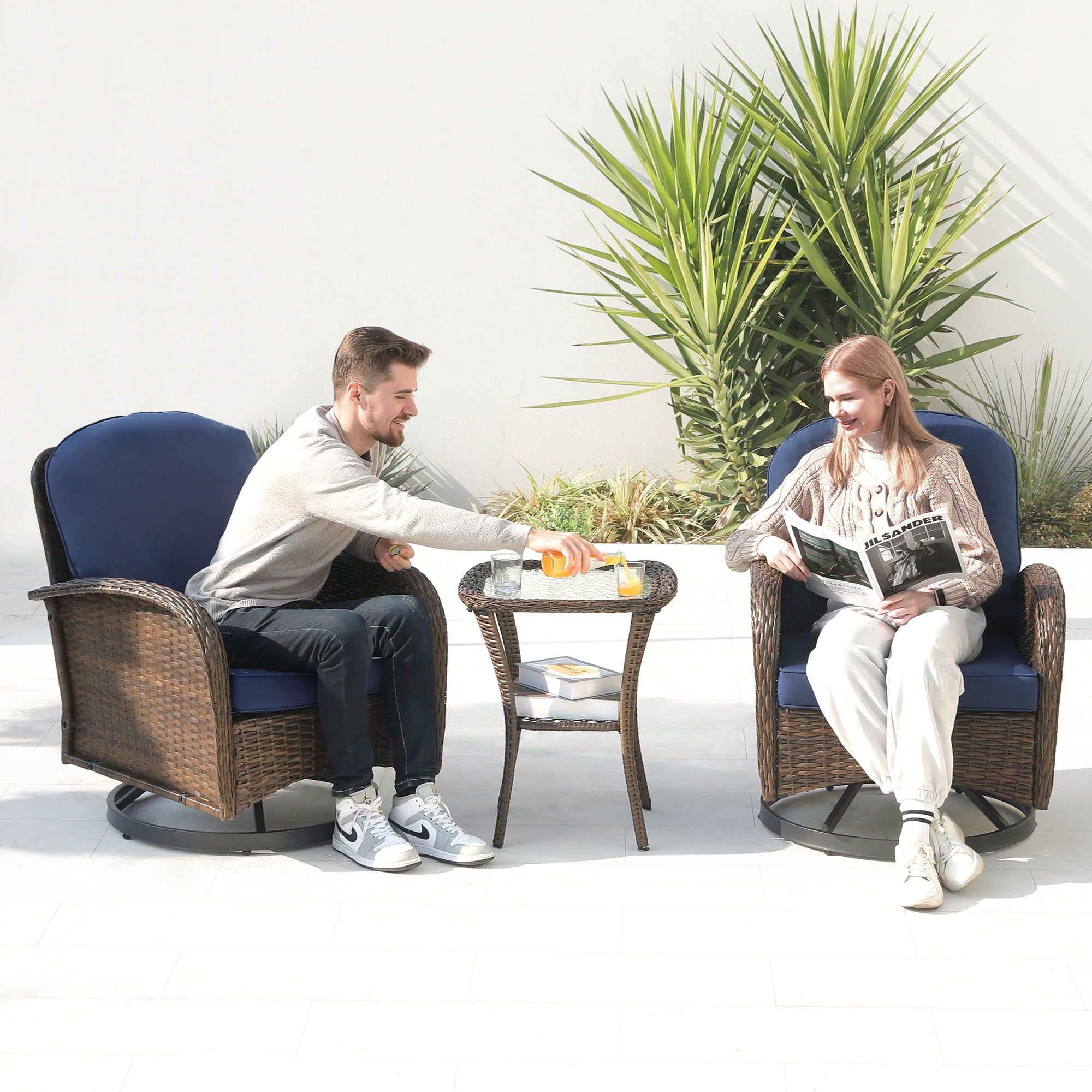 Pizzello Outdoor Patio Set - Seating for 2, Steel Chairs & Rattan Table ...