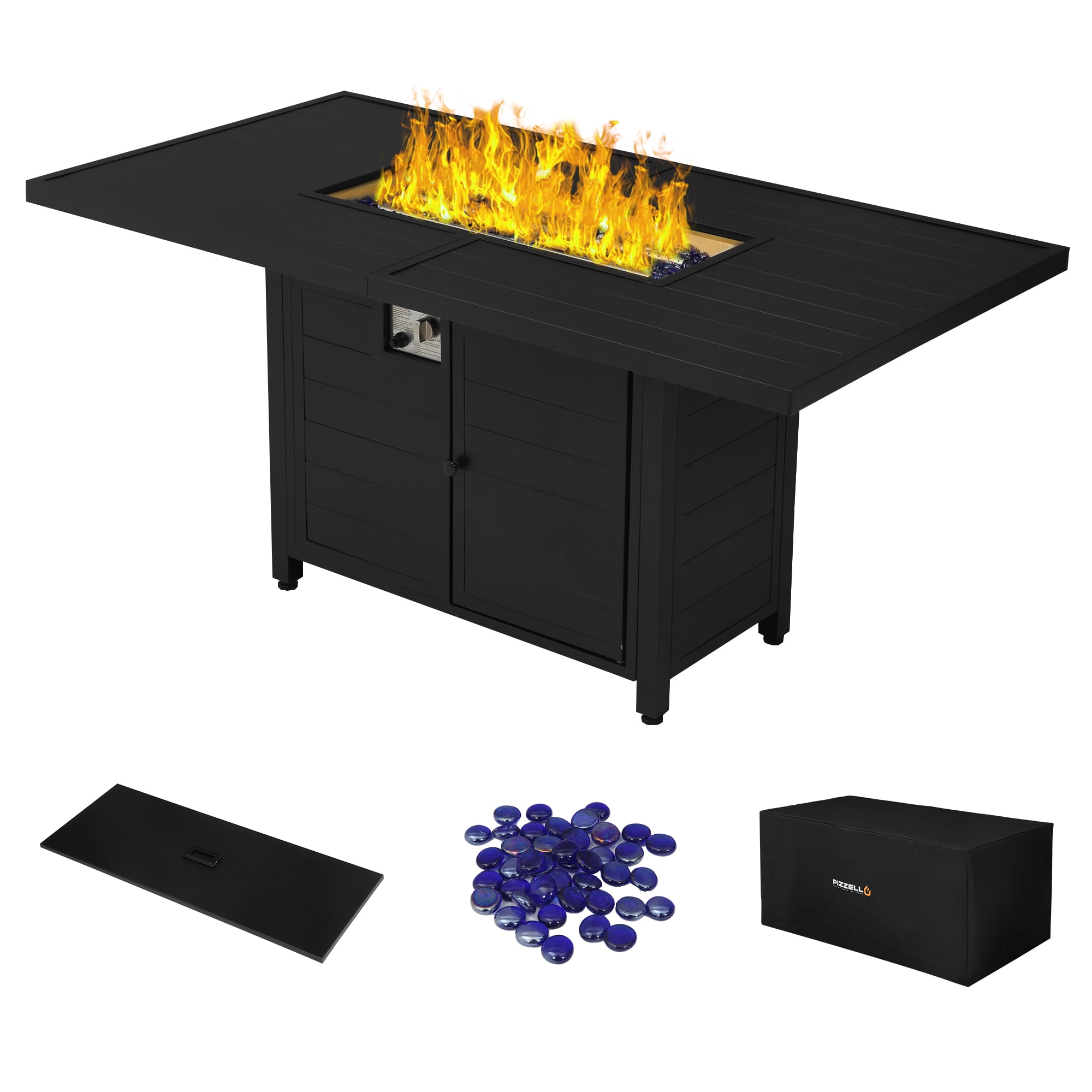 Pizzello Propane Gas Fire Pit Tables 62.5" Outdoor Aluminum Rectangular ...