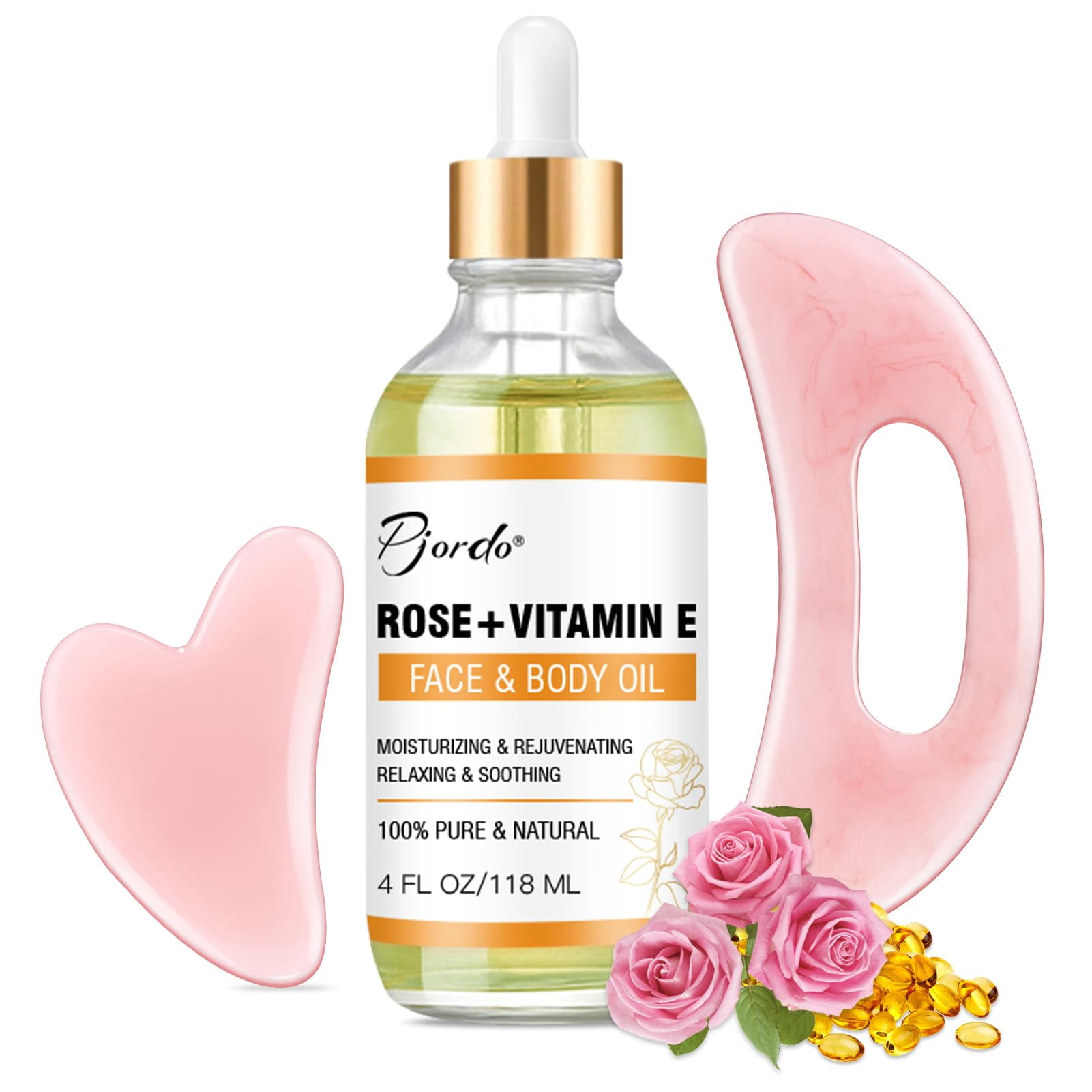 Pjordo Vitamin E Rose SAF21 Oil & Gua Sha Massage Tools Set, Gua Sha ...