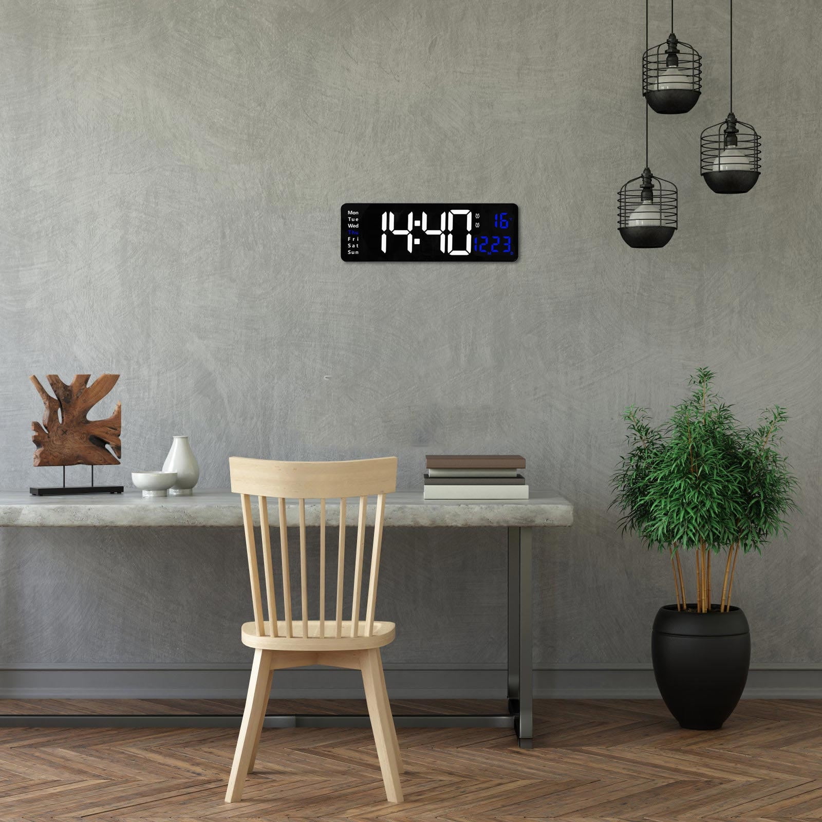 Pjtewawe Wall Clock Large LED Digital Wall Clock Temperature Date Day ...