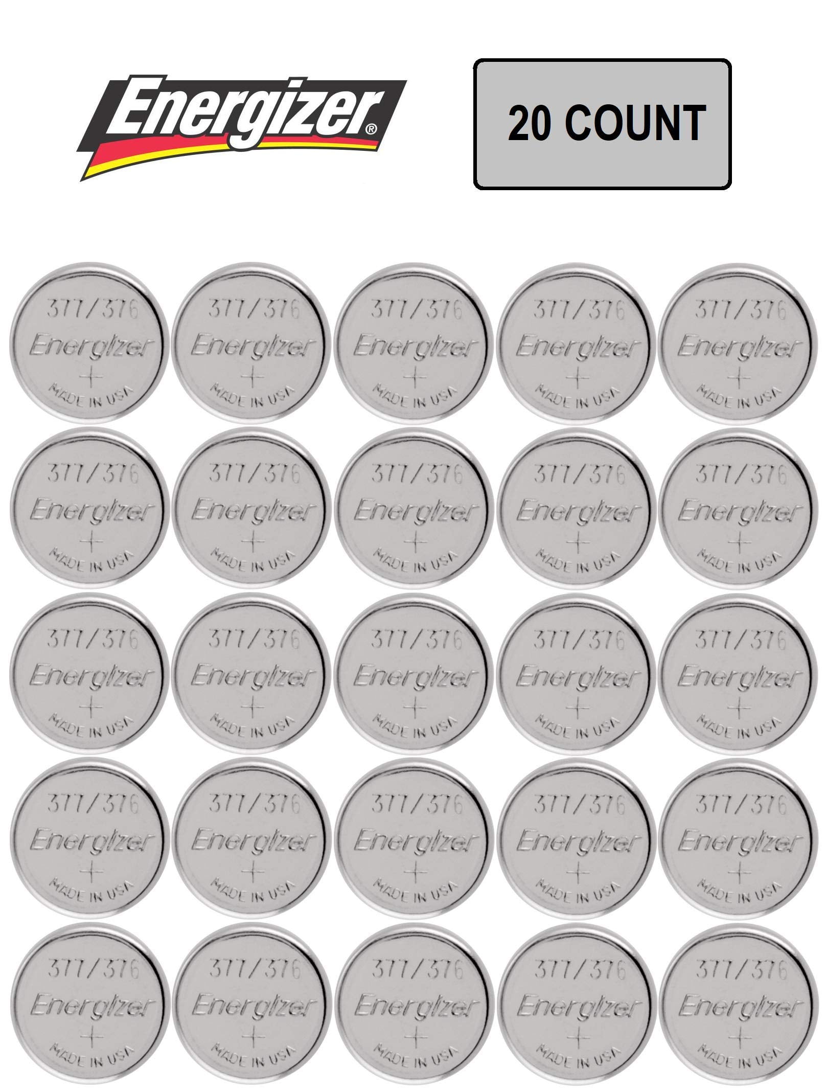 Pkg/(20) Type 377 Energizer Watch Batteries Tear Strip (4 Strips of 5 ...