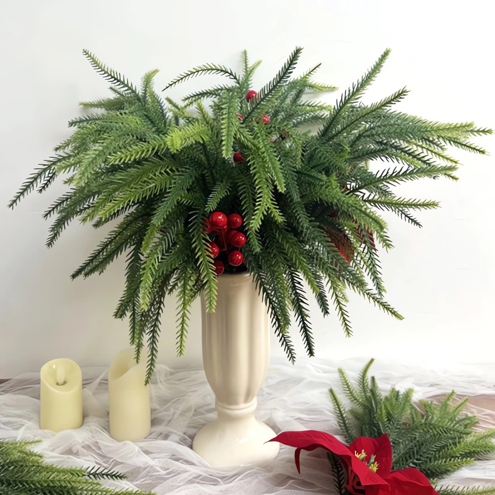 Pklyzj Artificial Pine Branches, Green Faux Pine Stems Christmas Plants ...