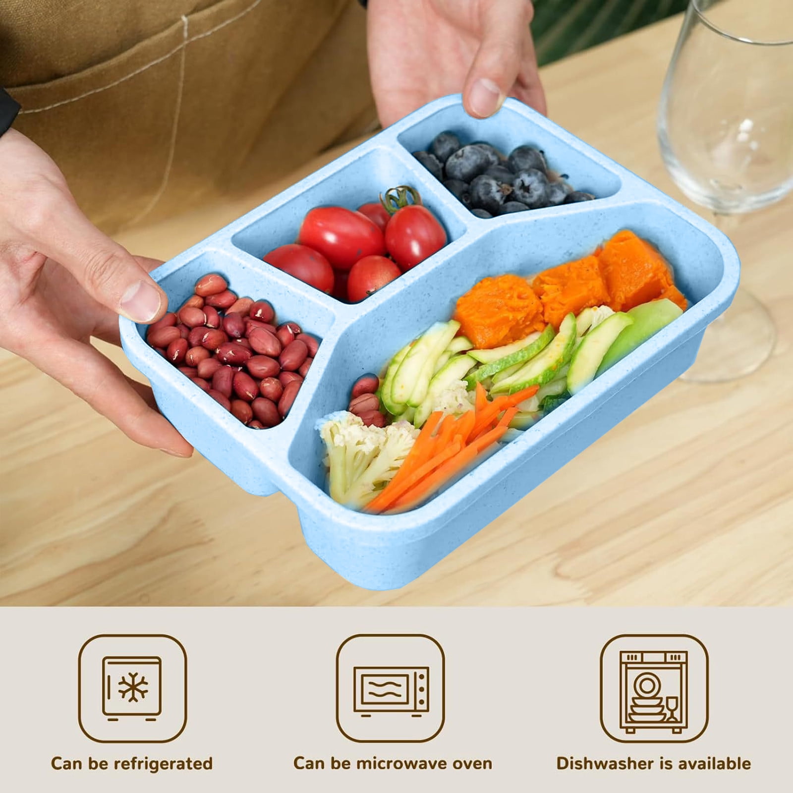 Pklyzj Bento Lunch Box, Reusable Stackable with 4 Compartment Meal Prep ...