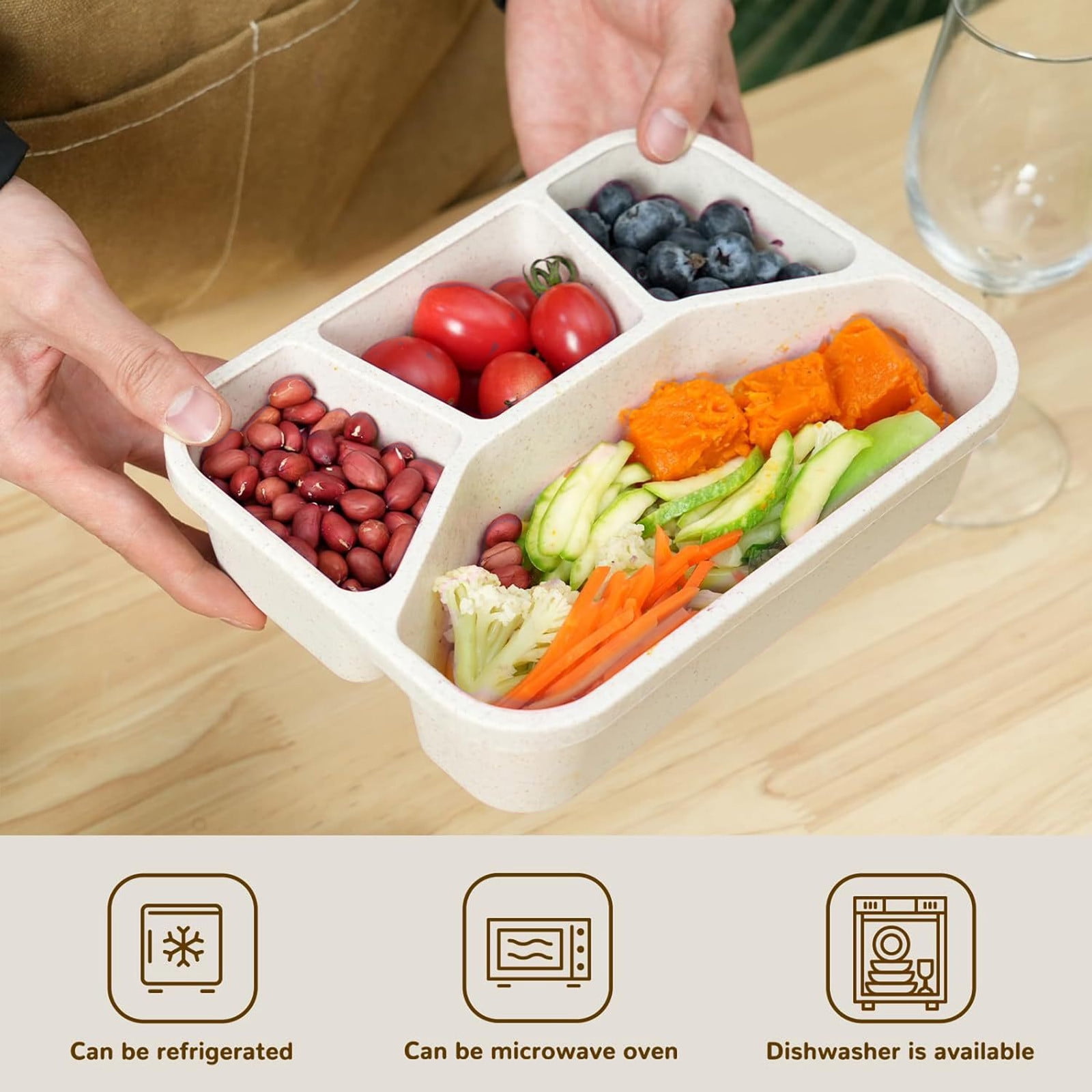 Pklyzj Bento Lunch Box, Reusable Stackable with 4 Compartment Meal Prep ...