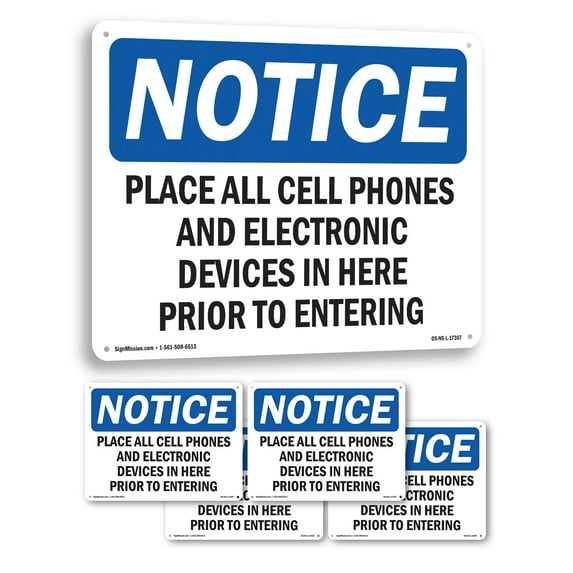 Place All Cell Phones And Electronic Devices OSHA Notice Aluminum Sign ...