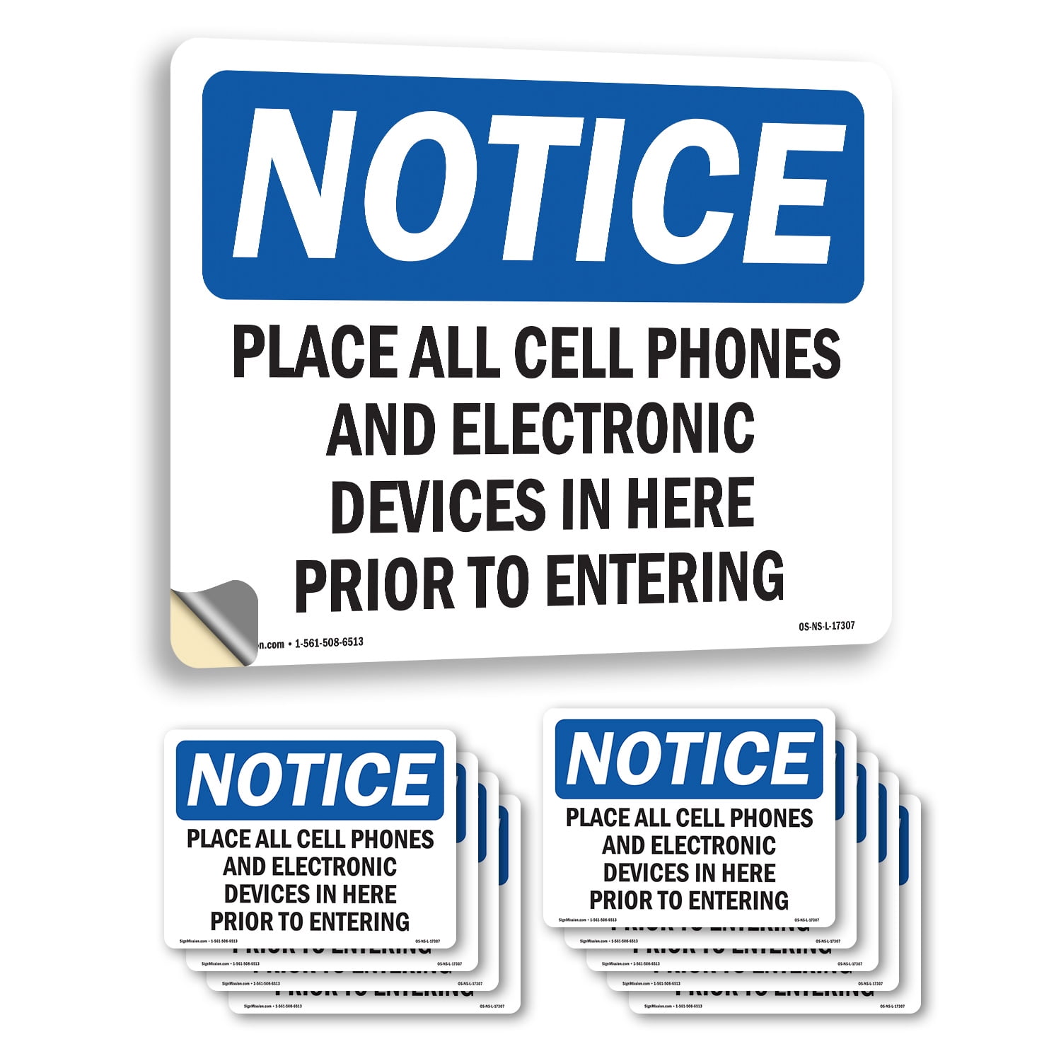 Place All Cell Phones And Electronic Devices OSHA Notice Vinyl Decal ...