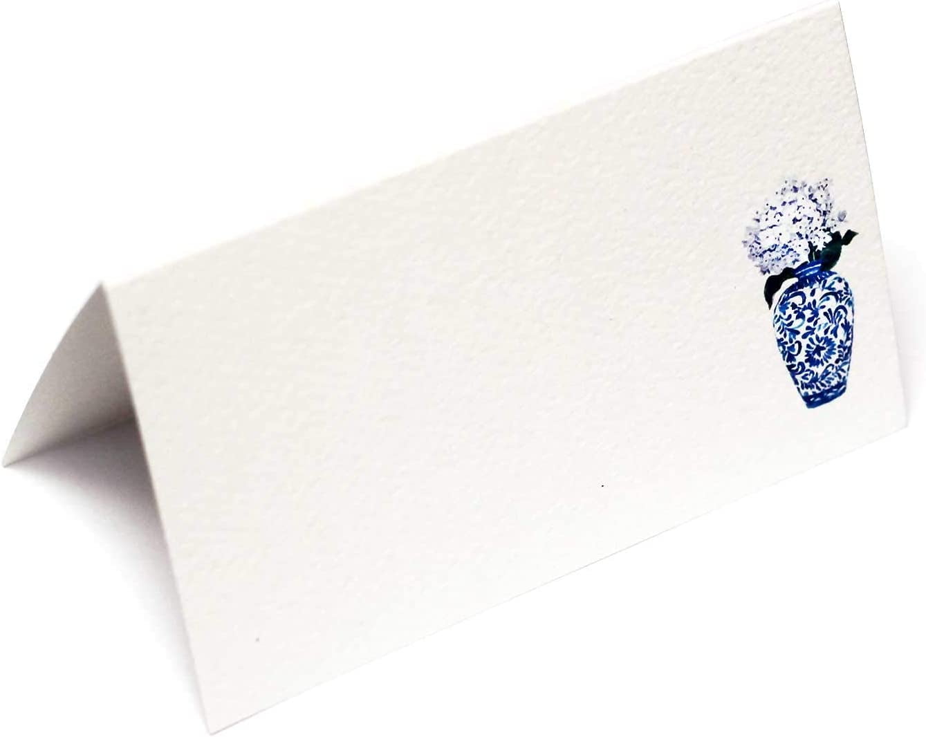 Place Cards with Blue White jar with White Flowers. Table Tent , Scored ...
