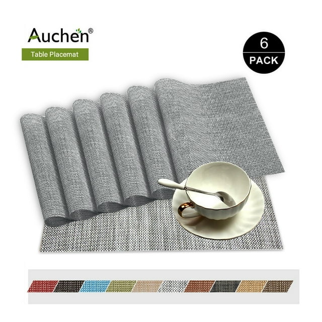 "Modern Gray Placemats Set of 6, PVC Non-Slip Dinner Mats for Dining ...