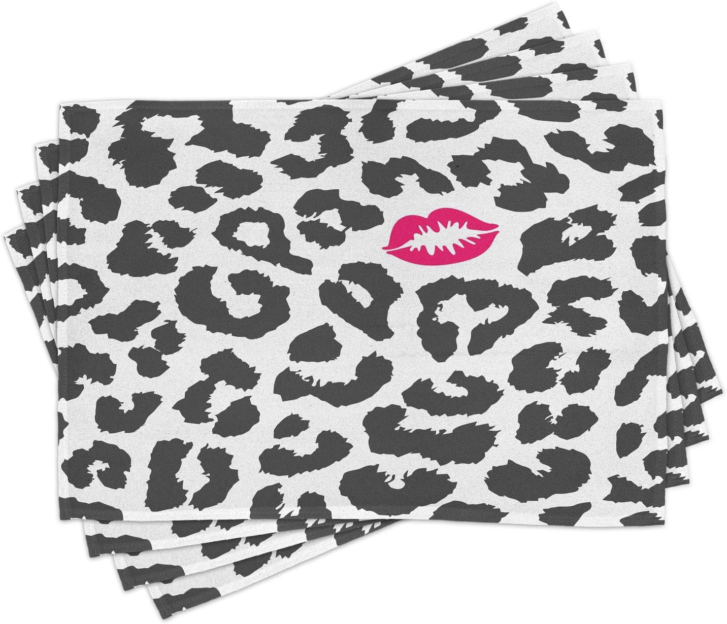 Place Mats Set of 4, Leopard Cheetah Animal Print Kiss Shape Lipstick ...