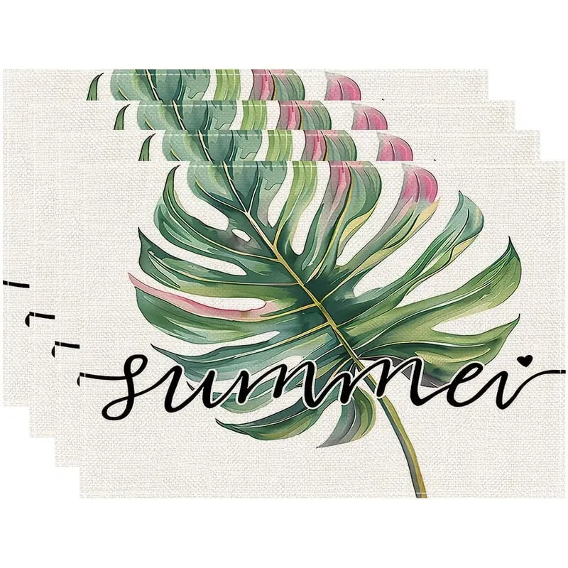 Place Mats Set of 4, Tropical Plants Monstera Hello Summer Cotton Linen ...