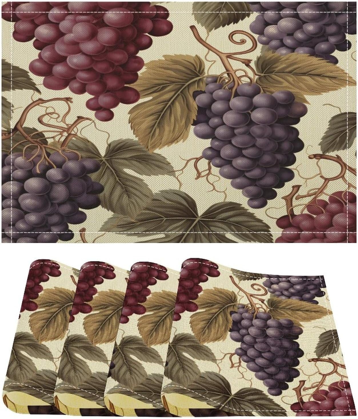 Place Mats Set of 4, Vintage Grape Cotton Linen Table Mat Grape Floral ...