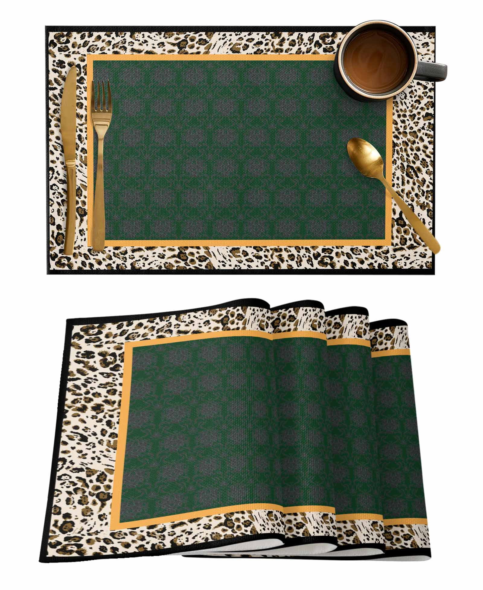 Placemat Abstract Leopard Print Retro Pattern Green Kitchen Tableware ...