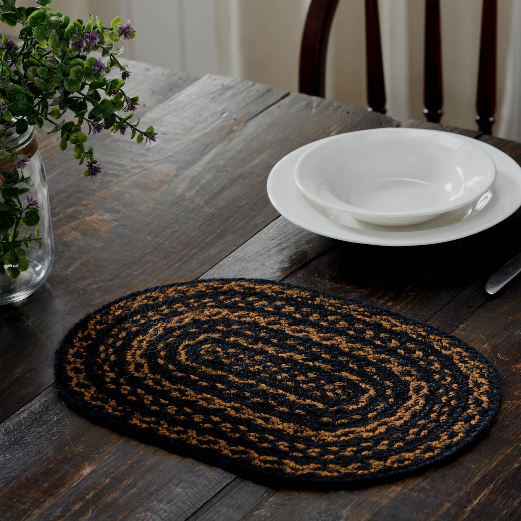 VHC Brands Black & Tan Dining Table Placemat, Braided Jute, Oval, Black, 10x16 - Walmart.com