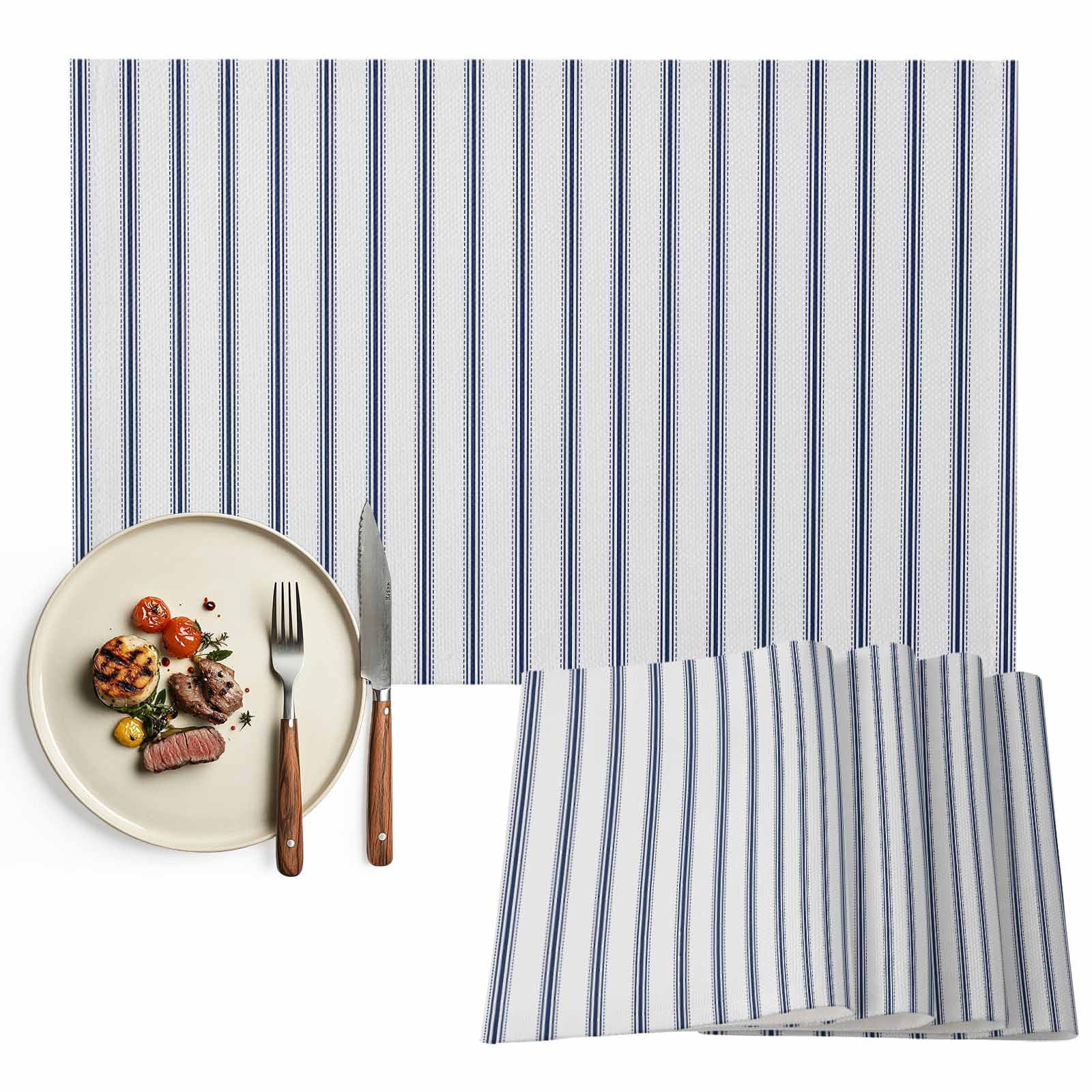 Placemat Blue Stripe Placemats for Dining Table Vertical Striped ...