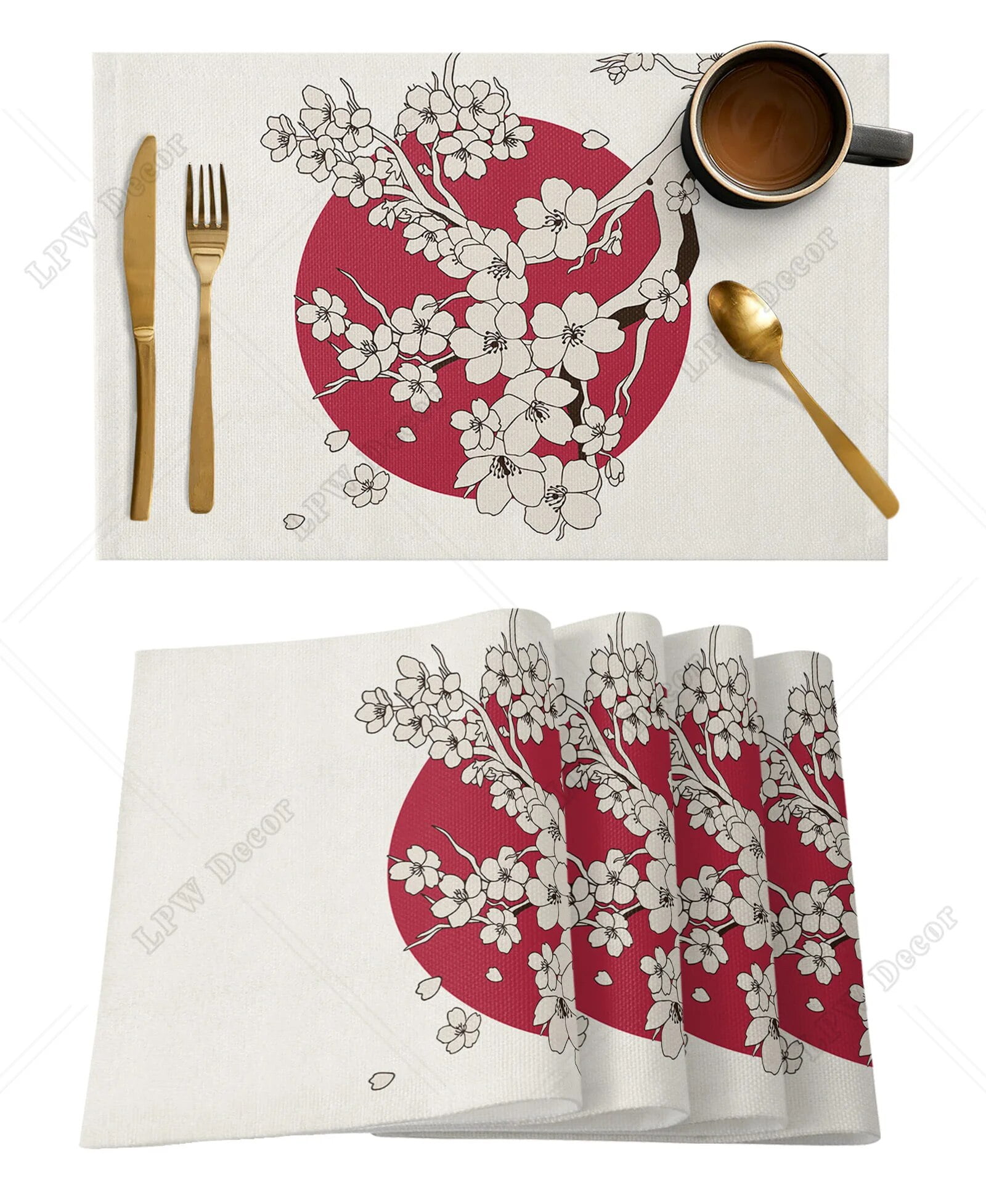 Placemat Japanese Style Sakura Kitchen Placemat Home Decoration Dining ...