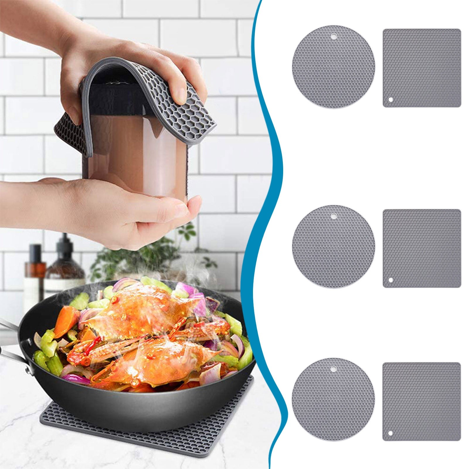 Placemat Kitchen Mat 6 Pieces of Silicone Tripod Pad Silicone Pot ...