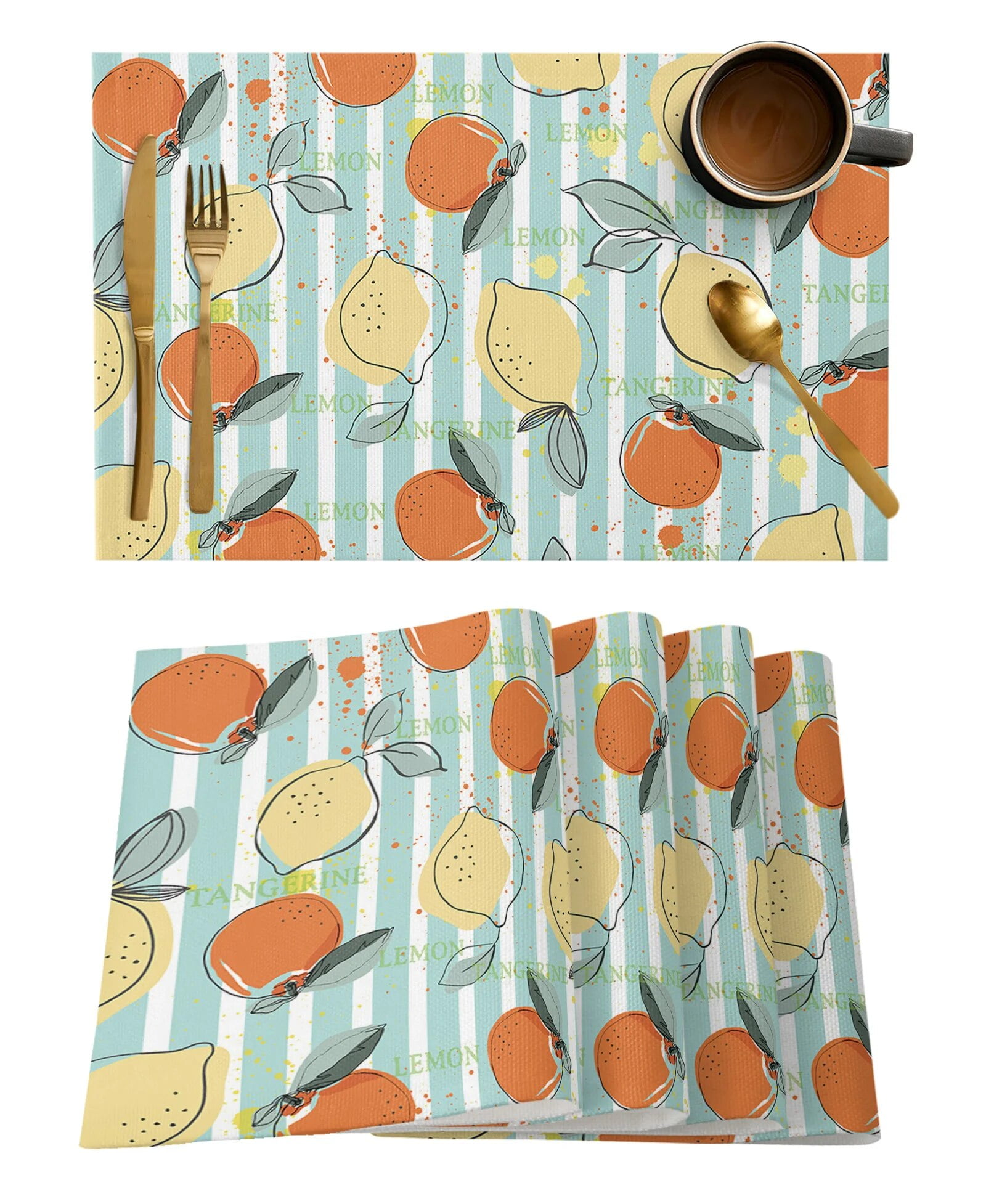 Placemat Lemon Flowers Leaves Vintage for Dining Table Tableware Mats ...