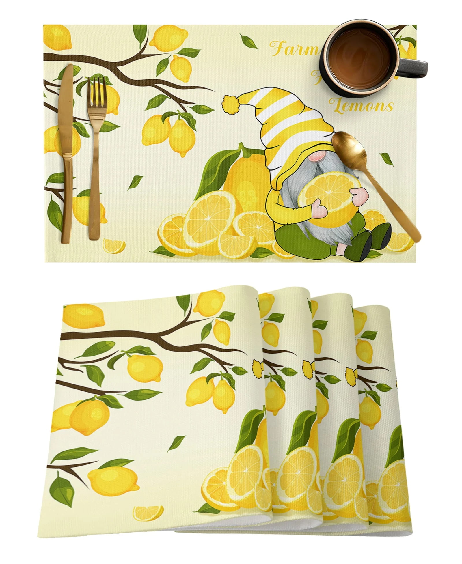 Placemat Lemon Flowers Leaves Vintage for Dining Table Tableware Mats ...