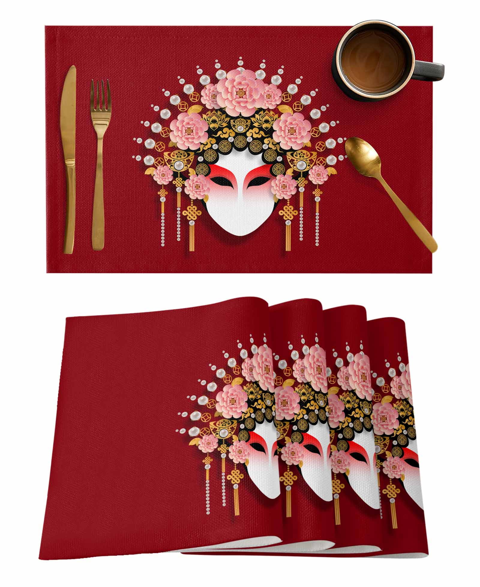 Placemat Red And Beautiful Traditional Chinese Opera Coffee Dish Mat ...