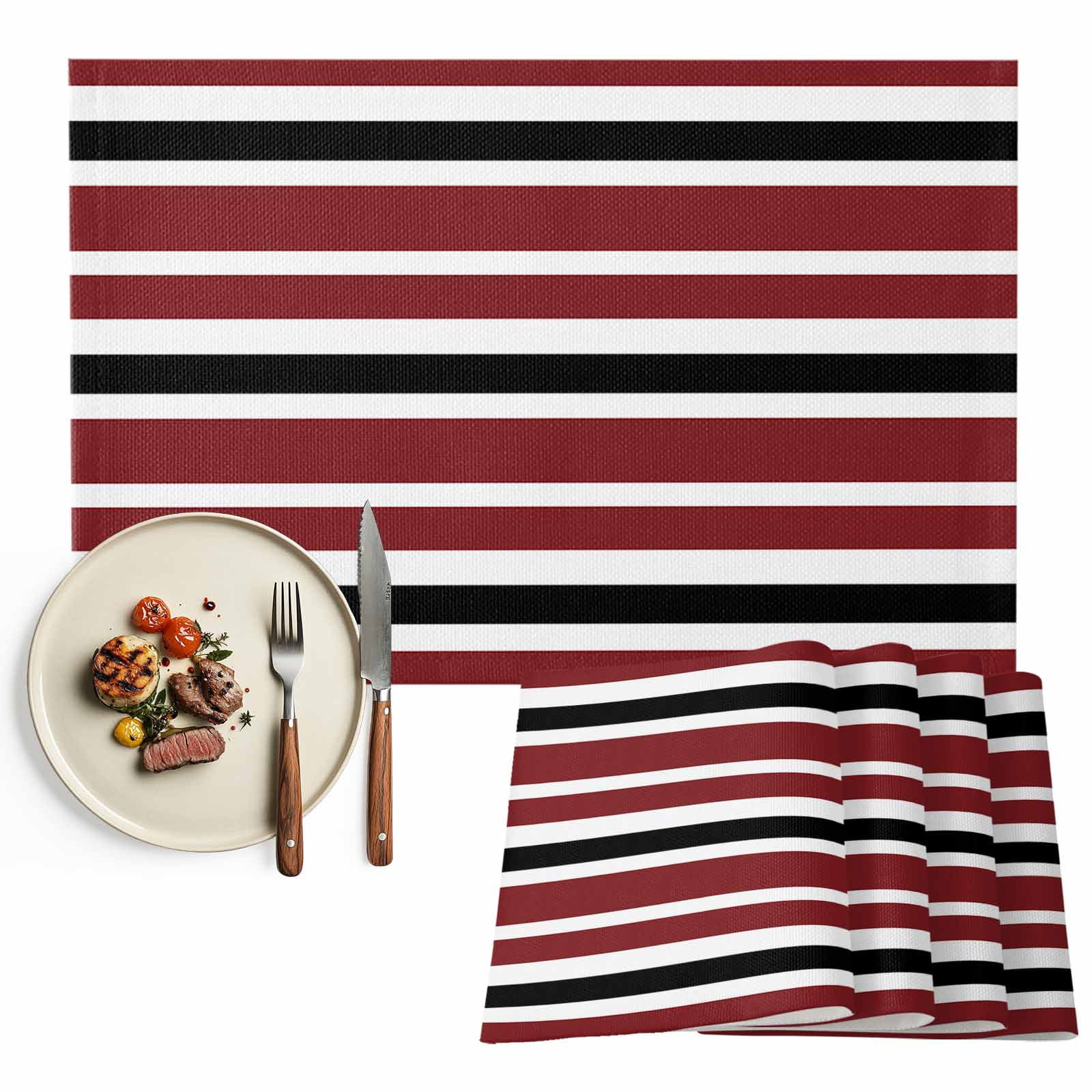 Placemat Red, Black and White Stripes Placemats for Dining Table ...