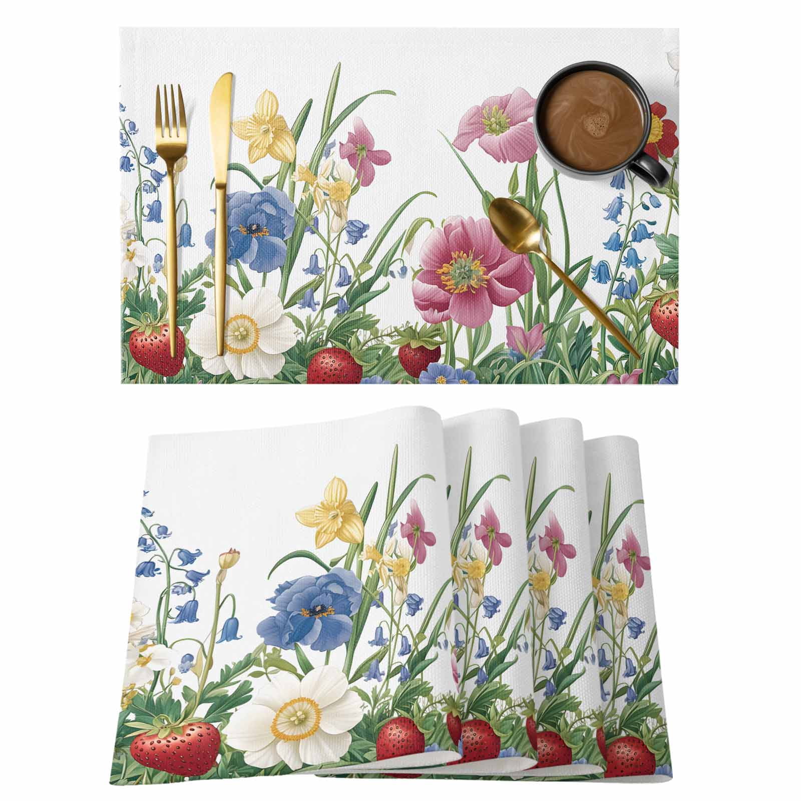 Placemat Set of 6 Peony Strawberry Placemats for Dining Table Fruit ...