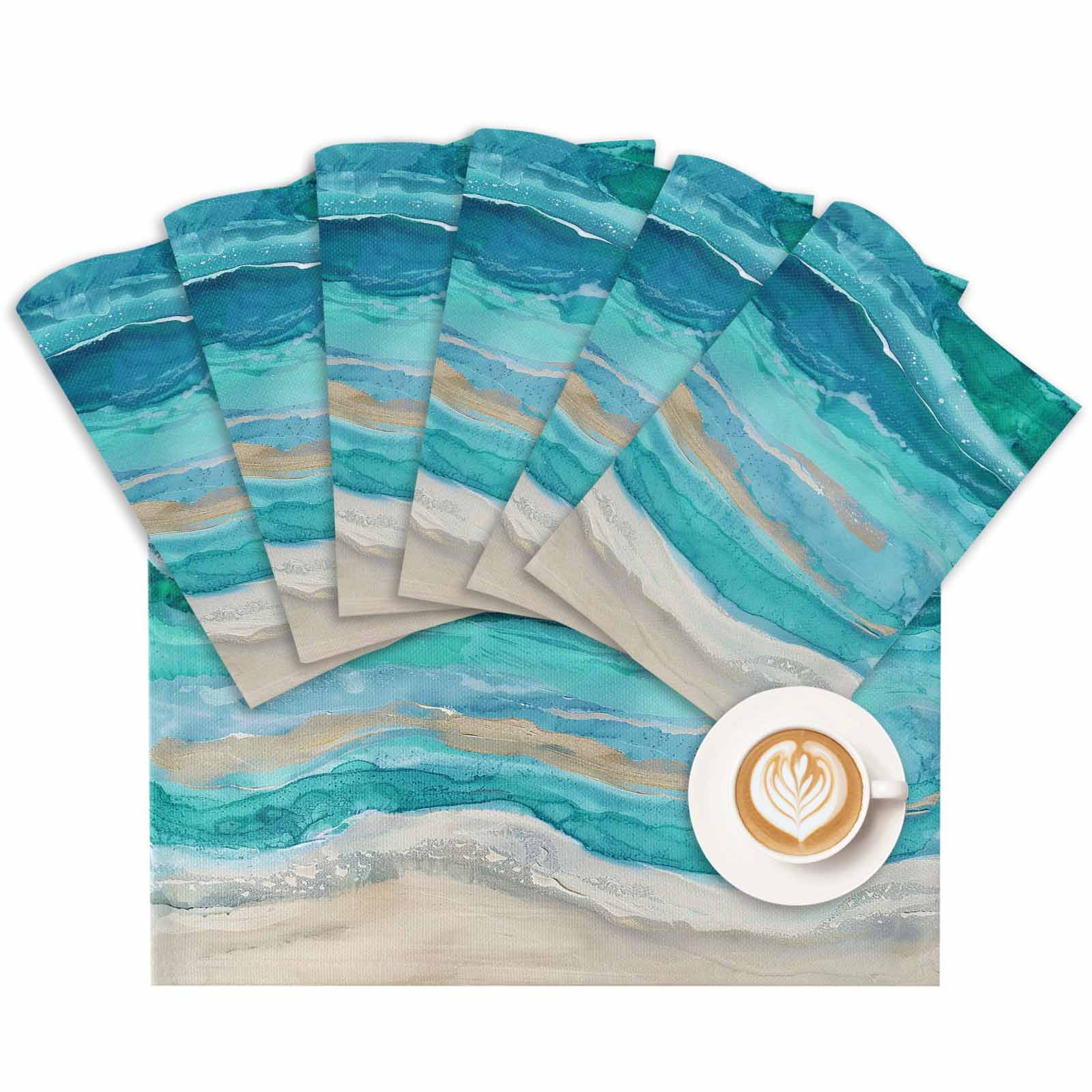 Placemat Turquoise Placemats for Dining Table Beach Ocean Wave Abstract ...