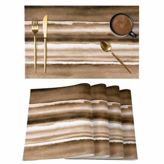Placemats 1 Pack, Brown Stripes Woven Placemat, Linen Place Mats for ...
