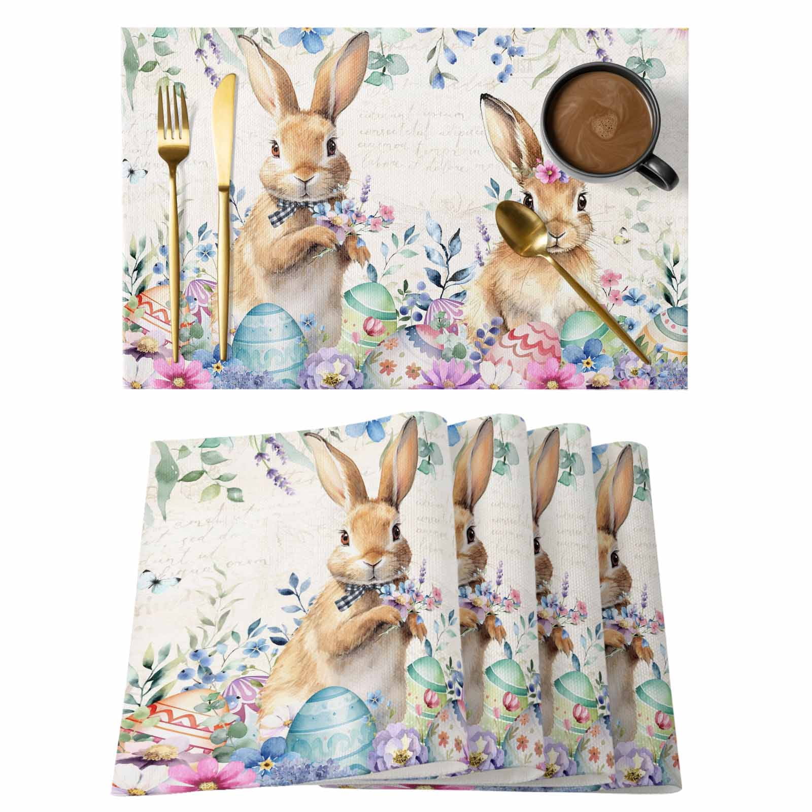 Placemats 1 Pack, Bunny Easter Woven Placemat, Linen Place Mats for ...